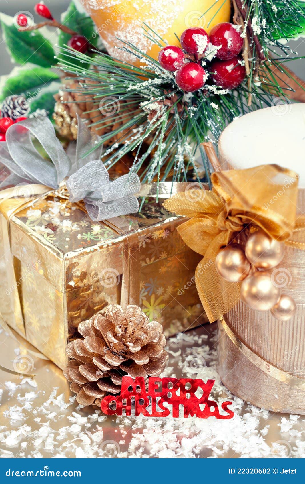 Christmas Composition with Gift Boxand Decorations Stock Photo - Image ...
