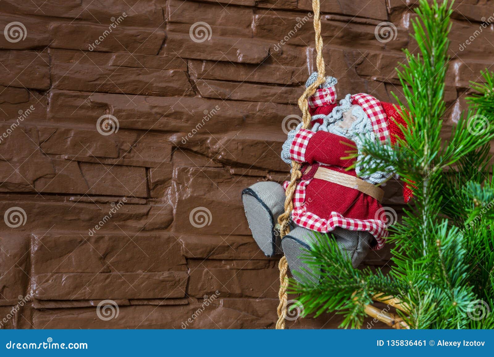 Christmas Composition of a Christmas Tree and Santa Claus Climbing a ...