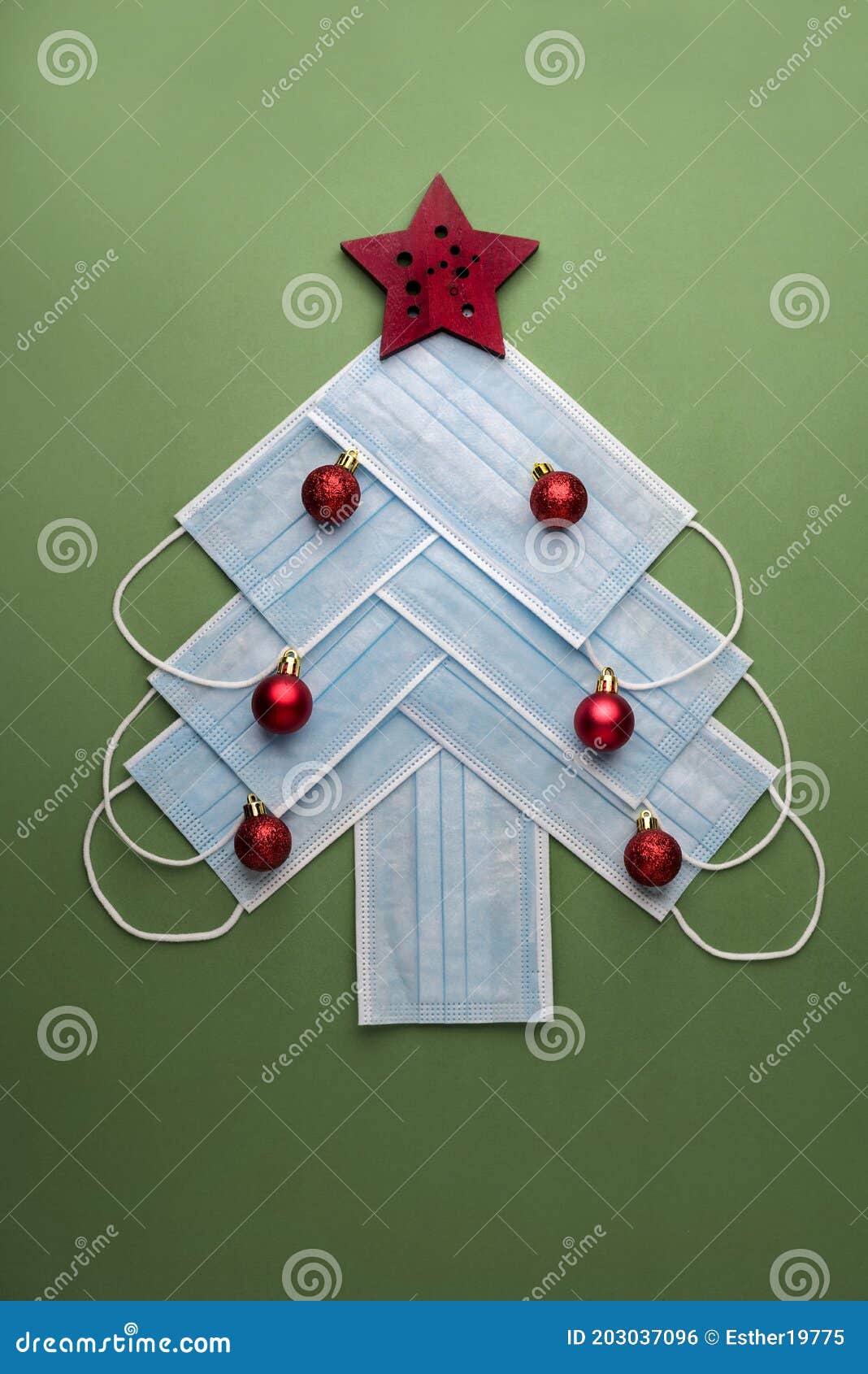 Christmas Concept Background.Protective Surgical Masks in the Form of a ...