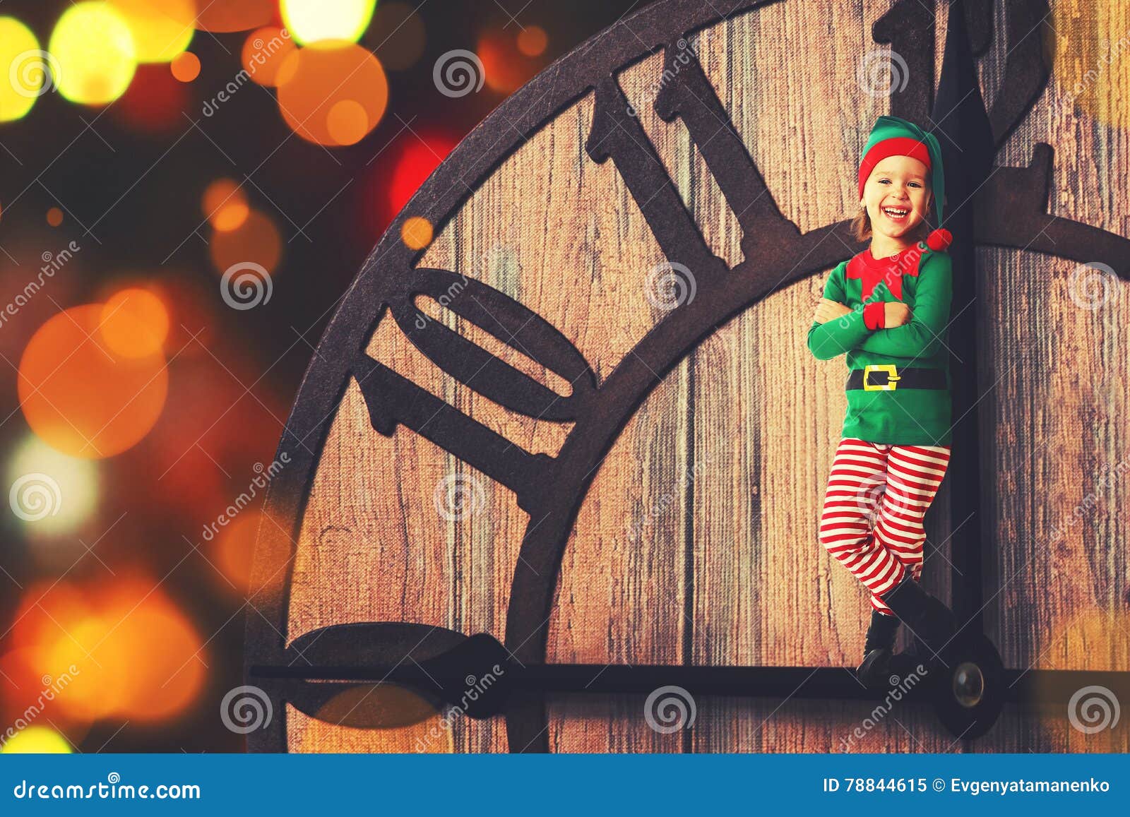 Christmas Concept. Little Elf on Clockwise Stock Image - Image of girl ...