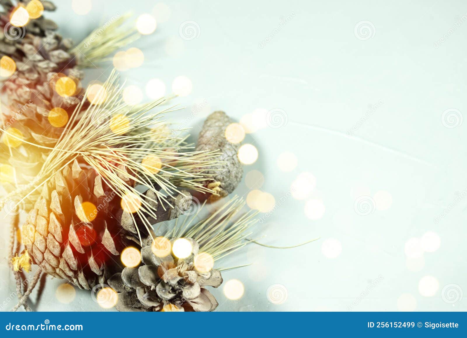 Christmas Concept, Pine Cones and Leaves and Bokeh Light Stock Image ...