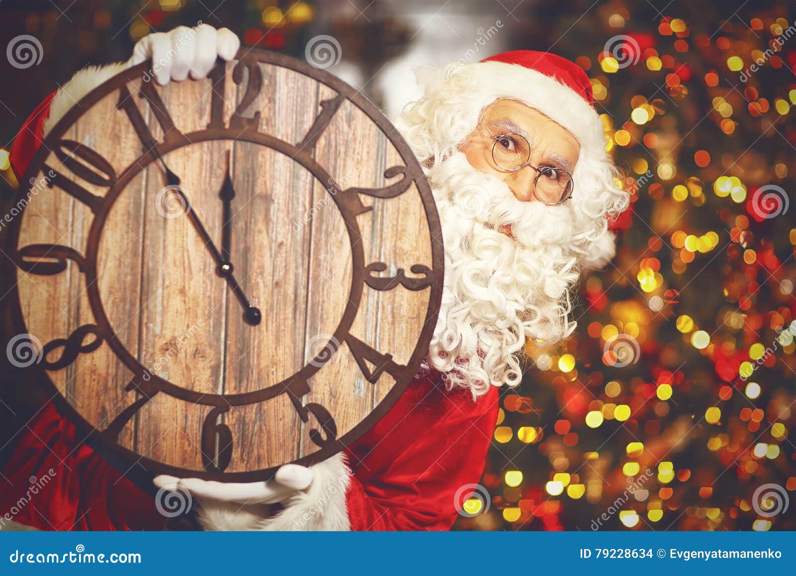 Christmas Concept Santa Claus and Clock Stock Photo - Image of looking ...