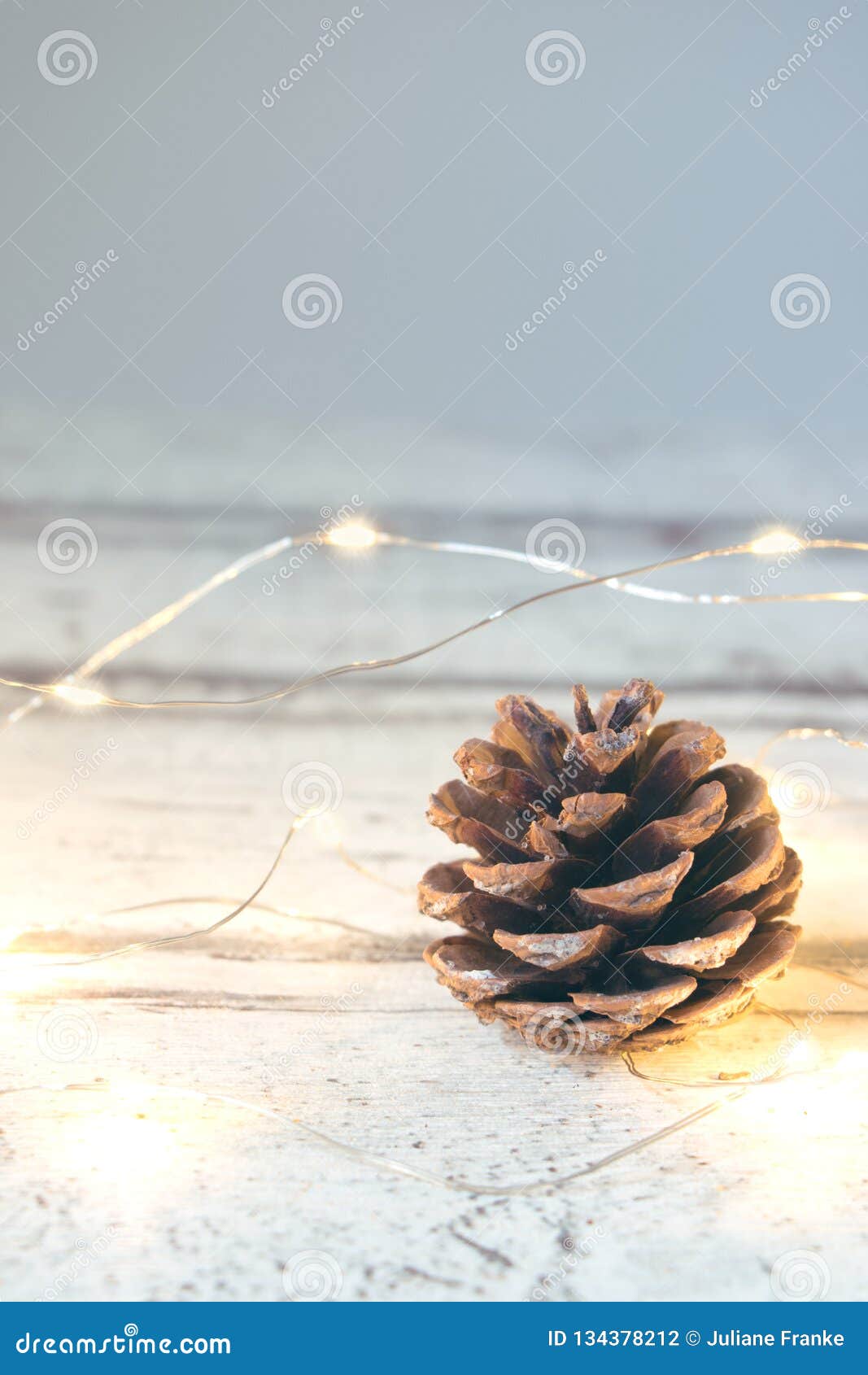Christmas Cone with Light String and Copy Space Stock Photo - Image of ...
