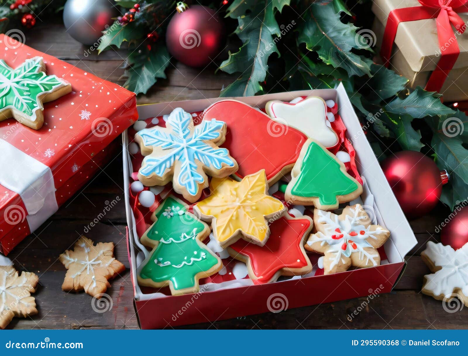 A Christmas Cookie Box with Assorted Shapes, in a Festive Setting ...
