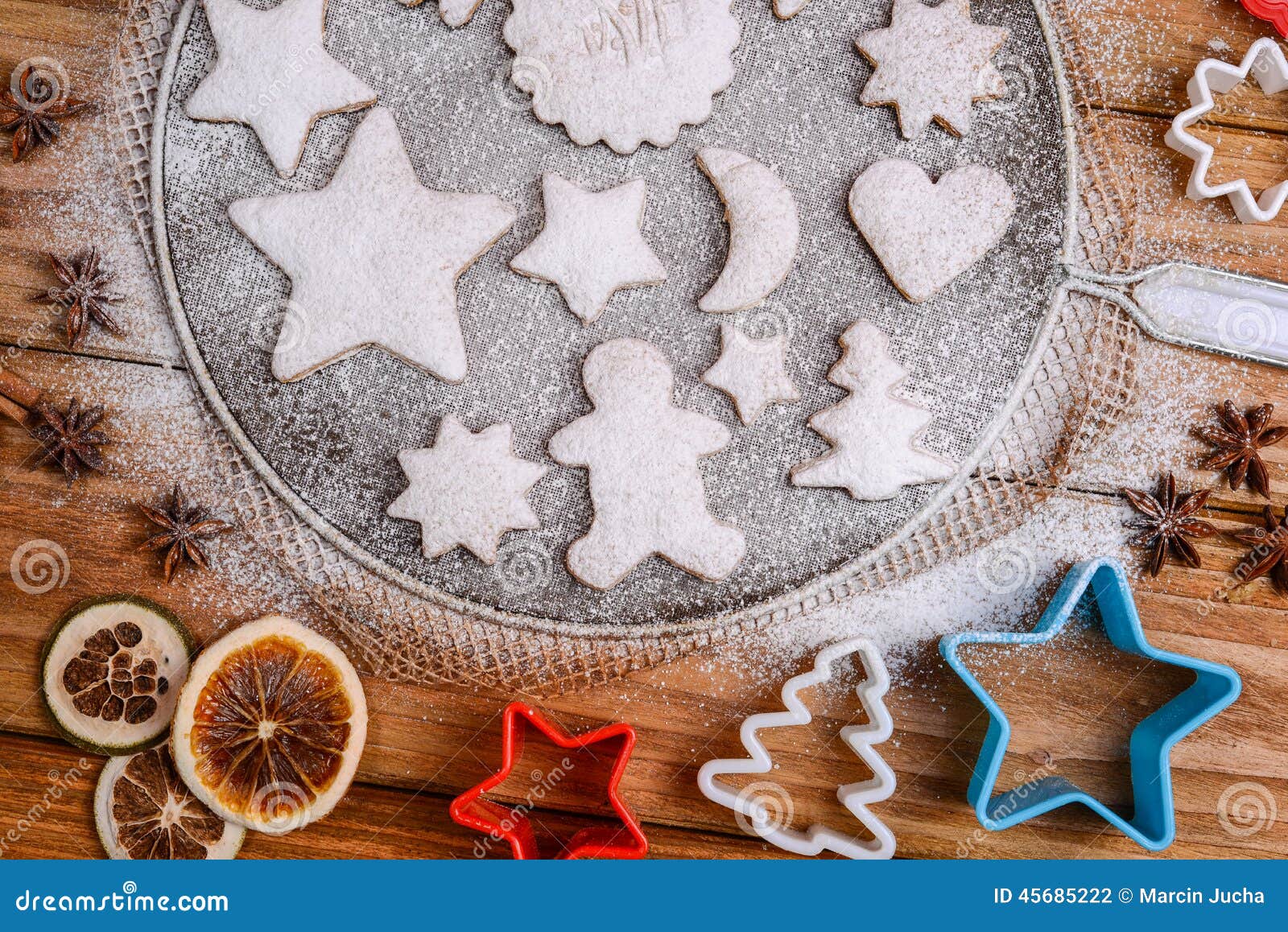 Christmas Cookies Decorated with Powder Sugar Stock Photo - Image of ...