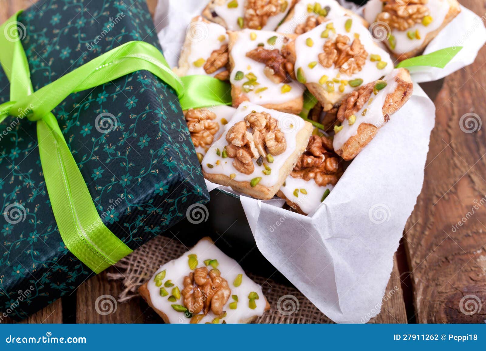 Christmas Cookies in a Green Box Stock Photo - Image of traditional ...