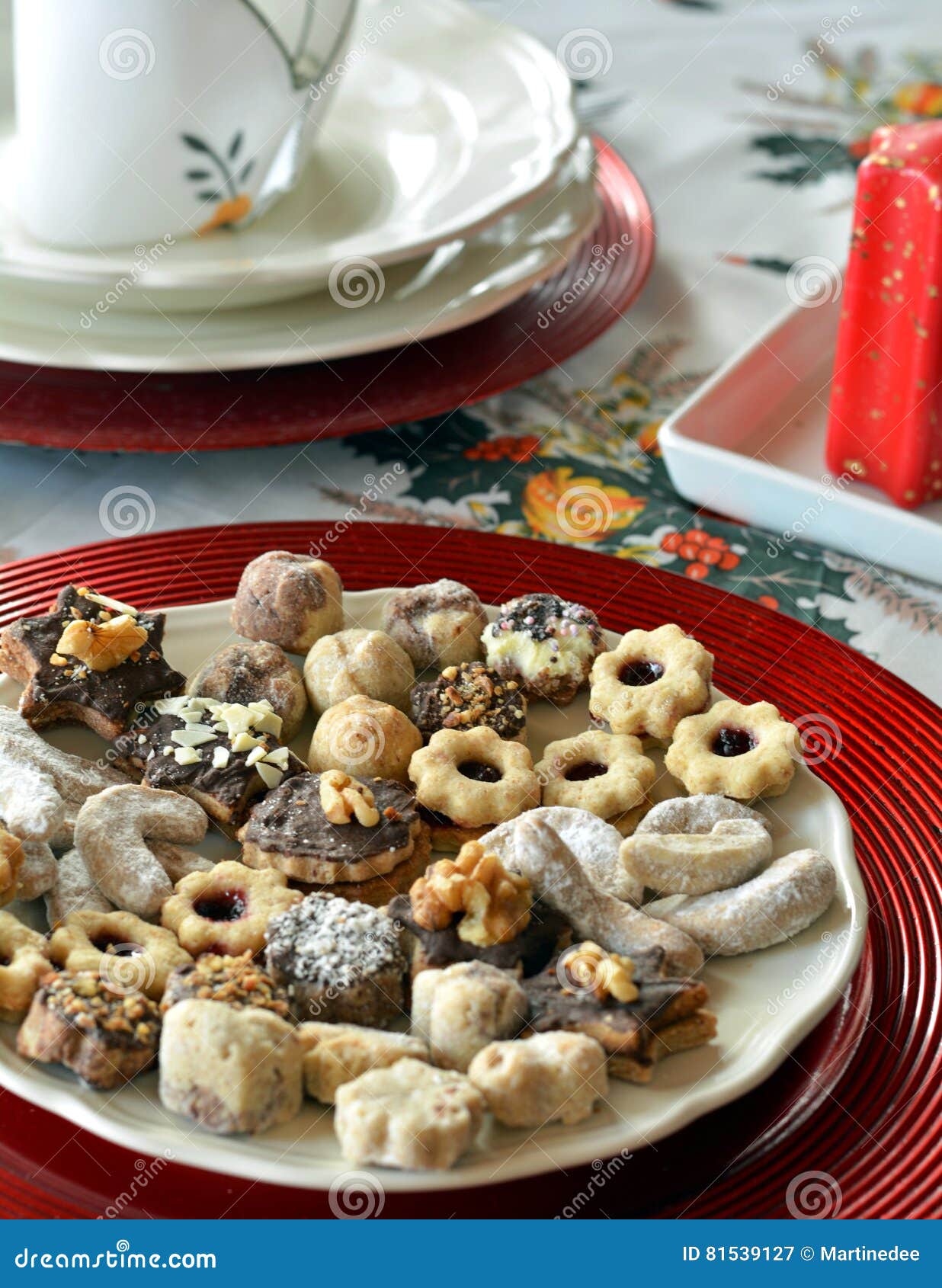Christmas Cookies on a Plate Decorated on a Table Stock Image - Image ...