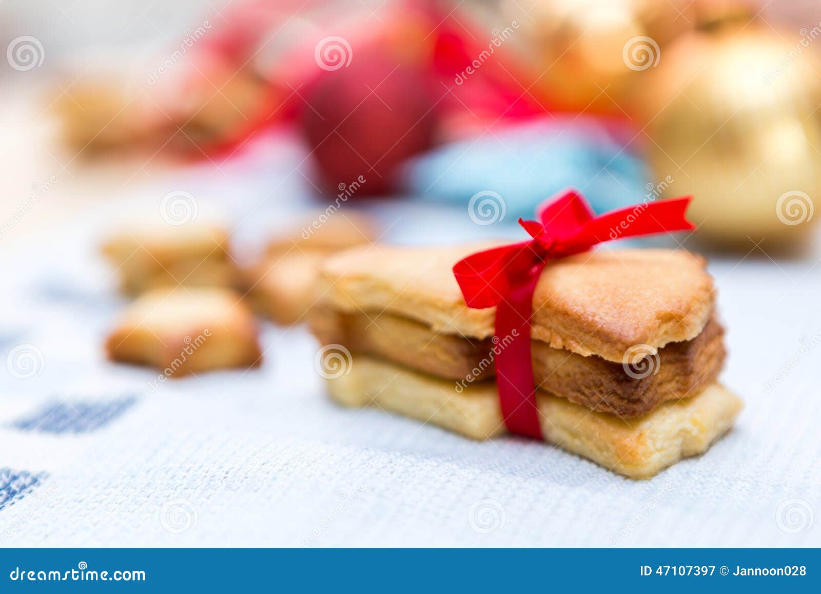 Christmas Cookies with Red Ribbon. Stock Image - Image of background ...