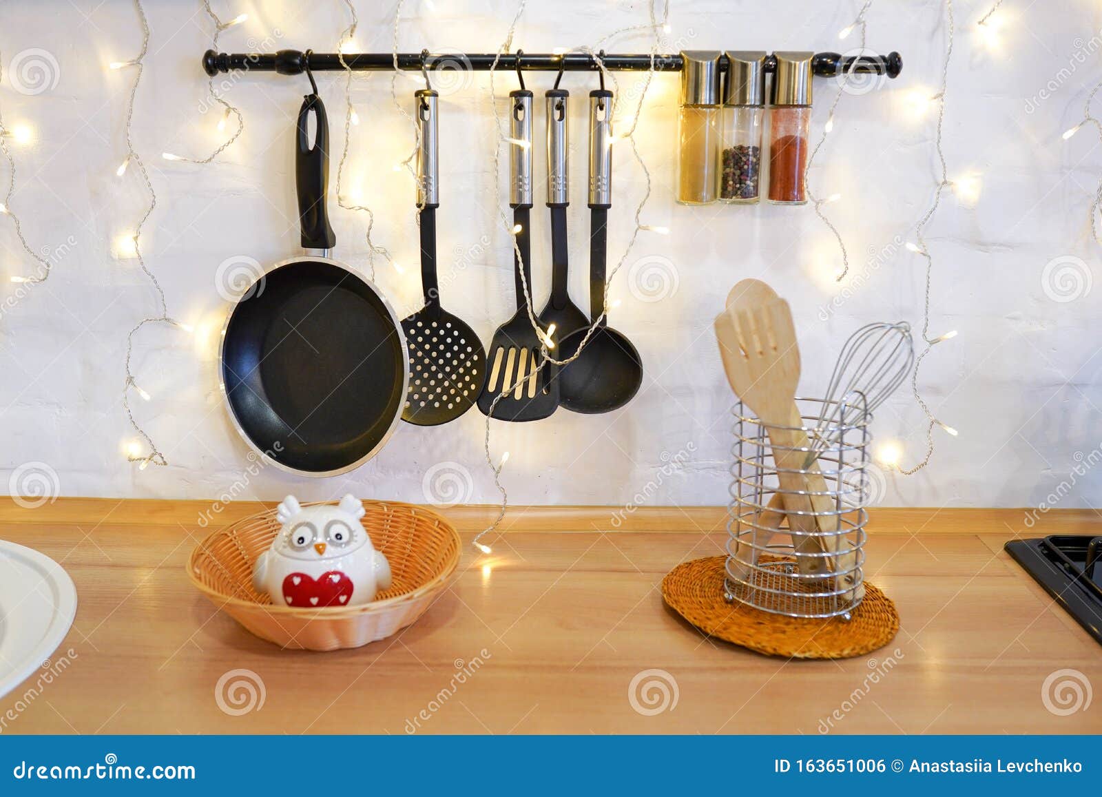 Christmas Cooking Table and Utensils, Winter Kitchen Decor Stock Photo ...