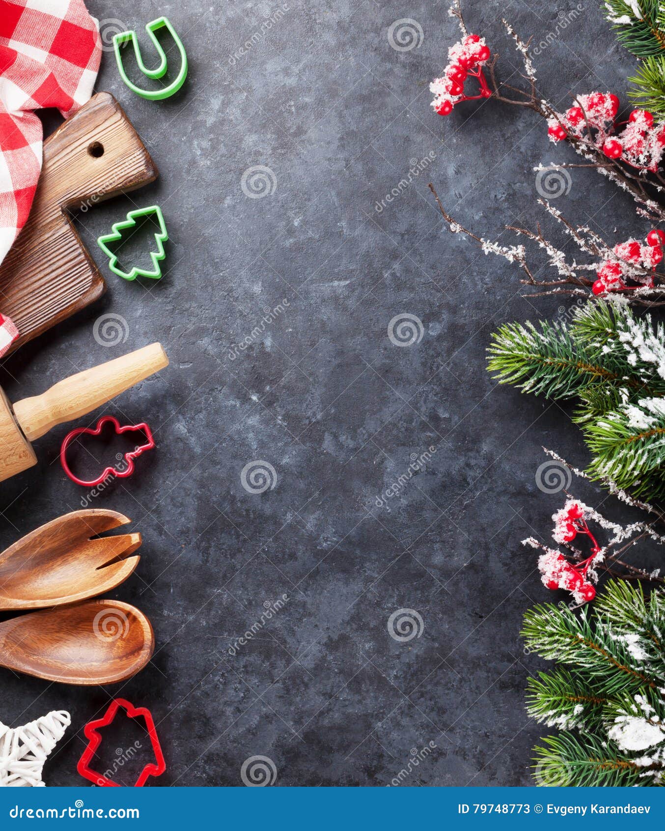 Christmas Cooking Utensils and Snow Tree Stock Image - Image of flour ...