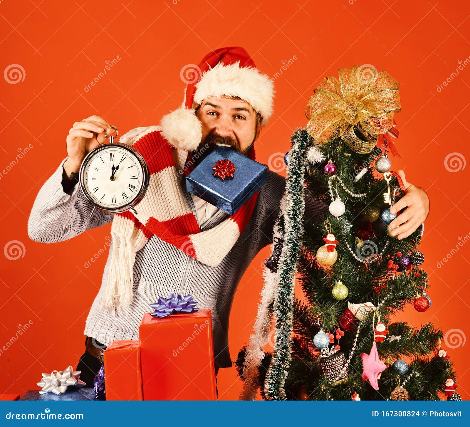 Christmas and Countdown Concept. Man with Beard Stock Photo - Image of ...