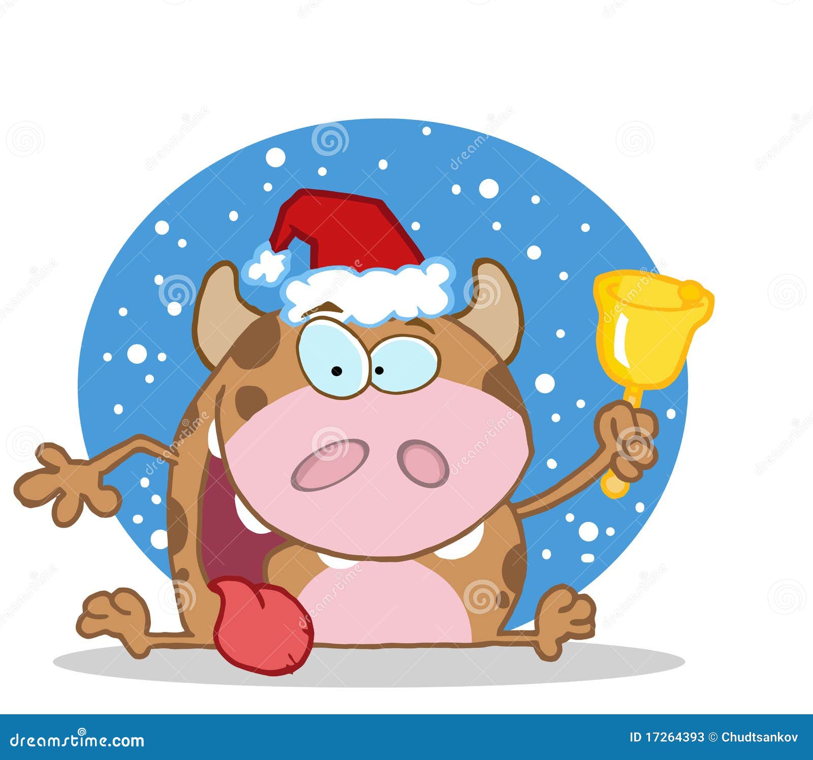 Christmas Cow Ringing a Bell in the Snow Stock Vector - Illustration of ...