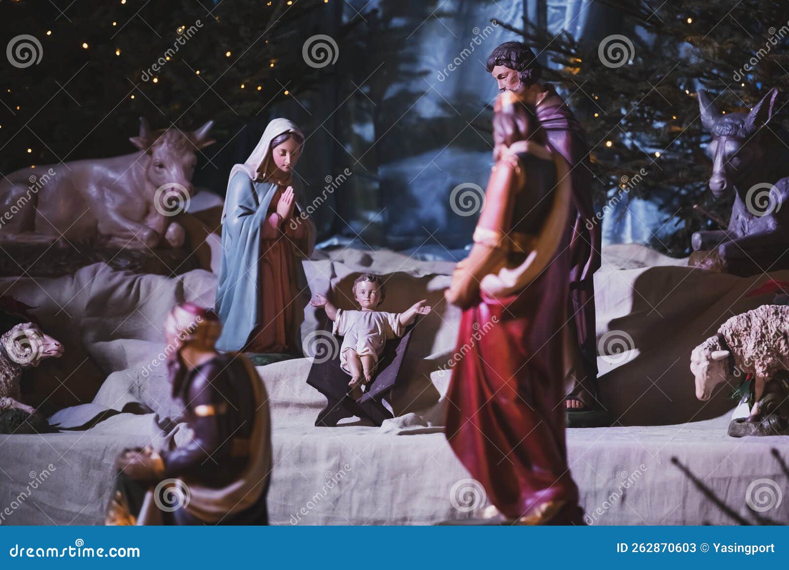 Christmas Creche with Joseph Mary and Jesus Stock Image - Image of ...