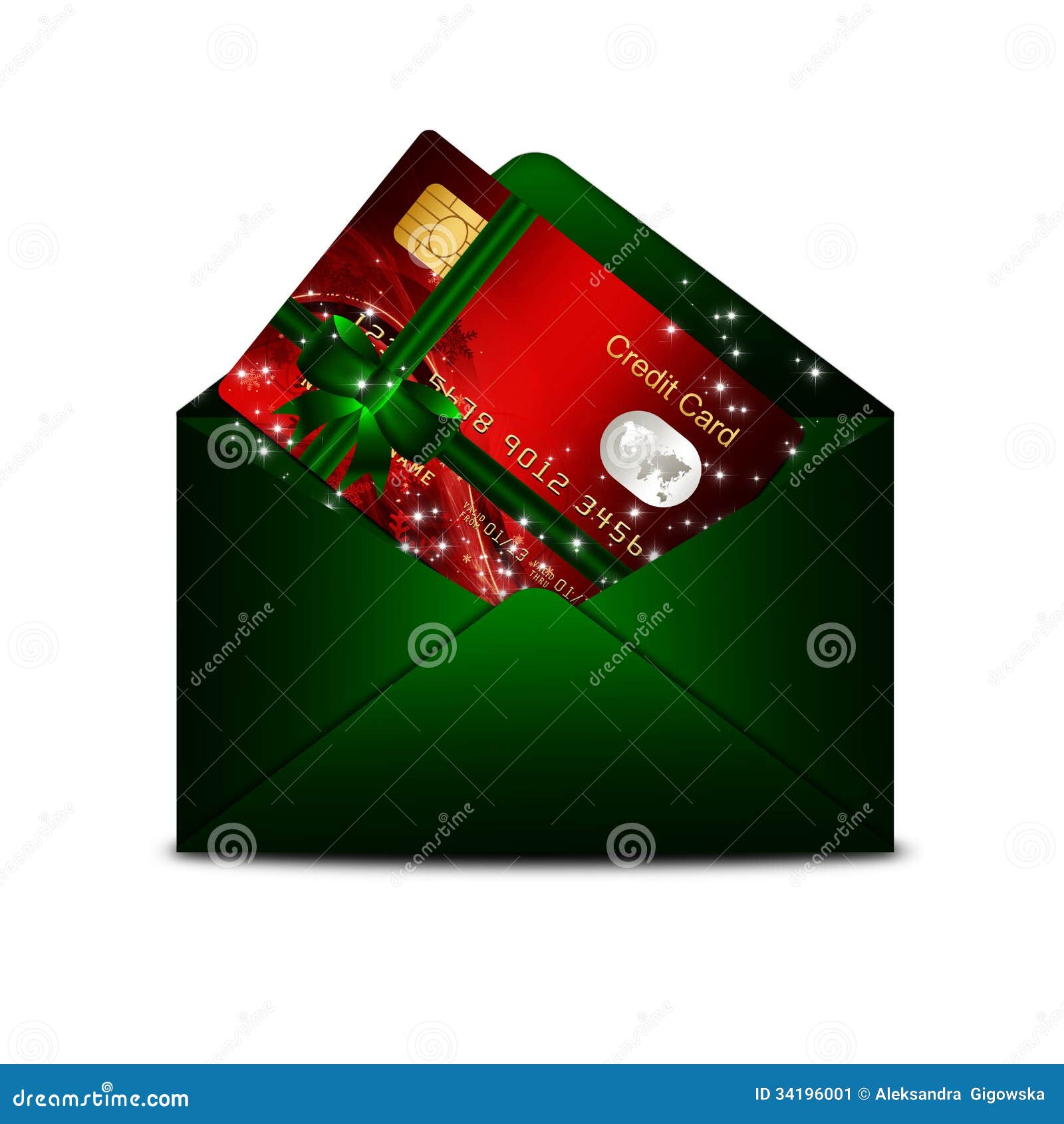 Christmas Credit Card in Green Envelope Over White Stock Illustration ...