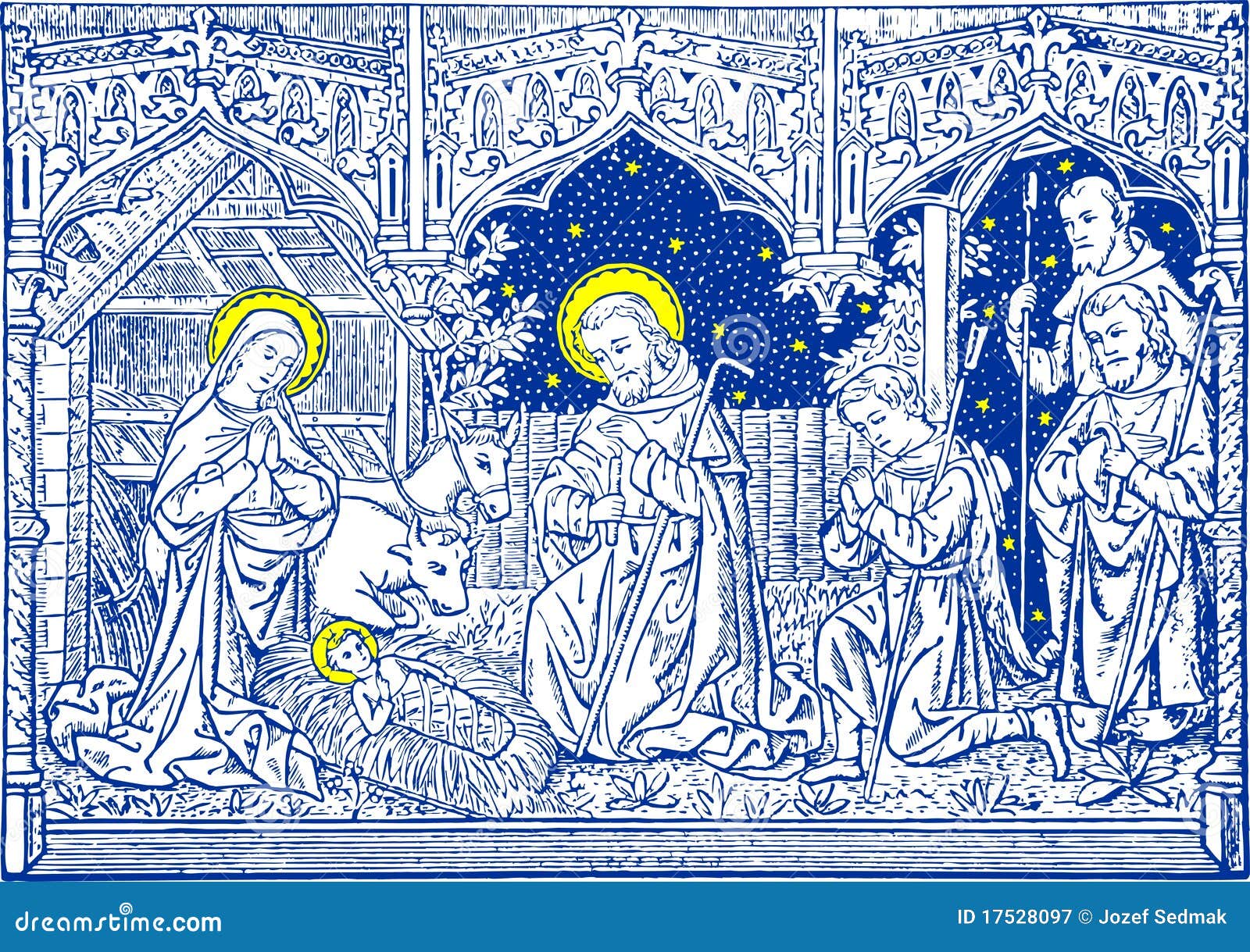 Christmas - crib in blue stock vector. Illustration of nativity - 17528097