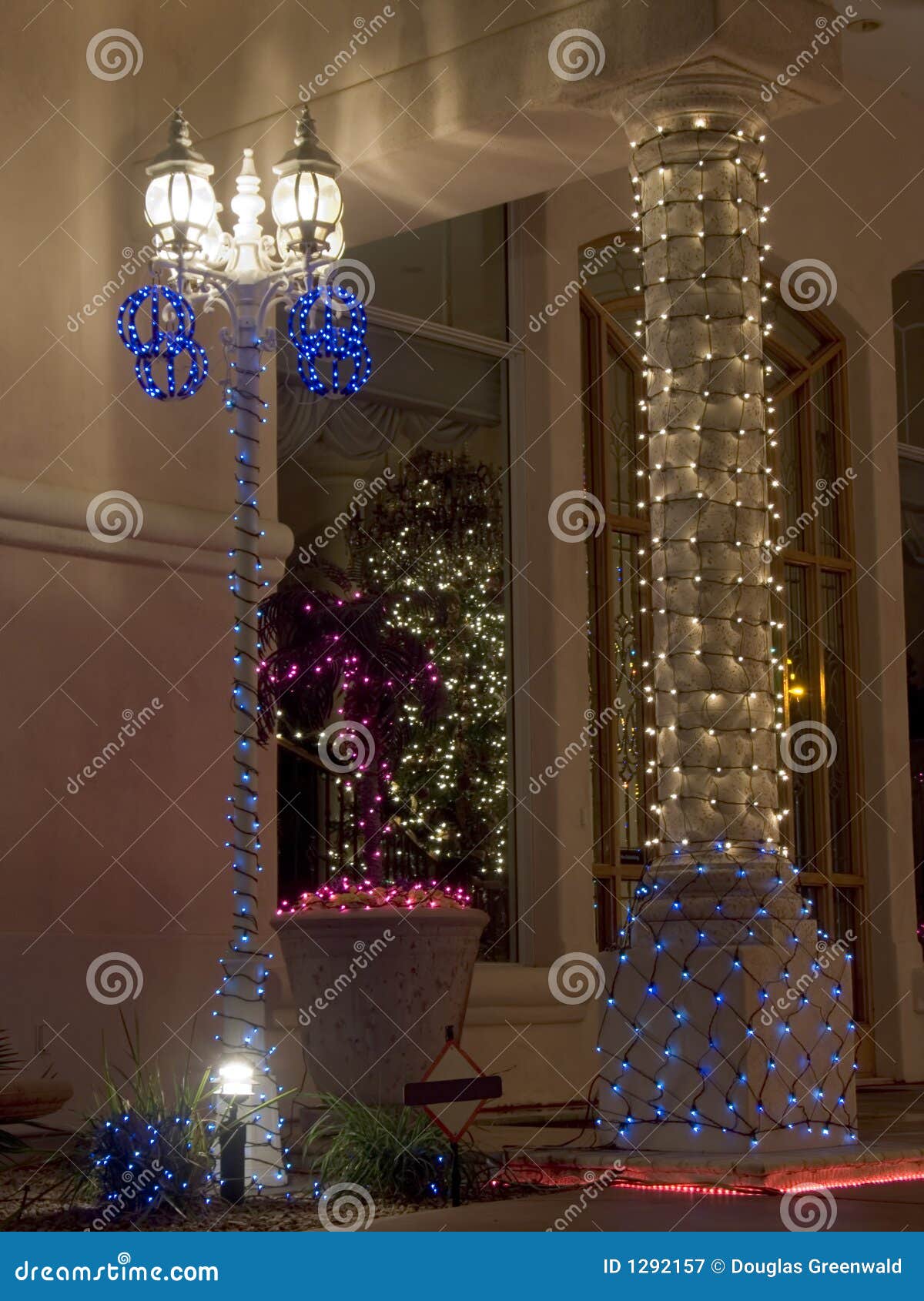 Christmas Decorated Column and Lamppost Stock Image - Image of ...