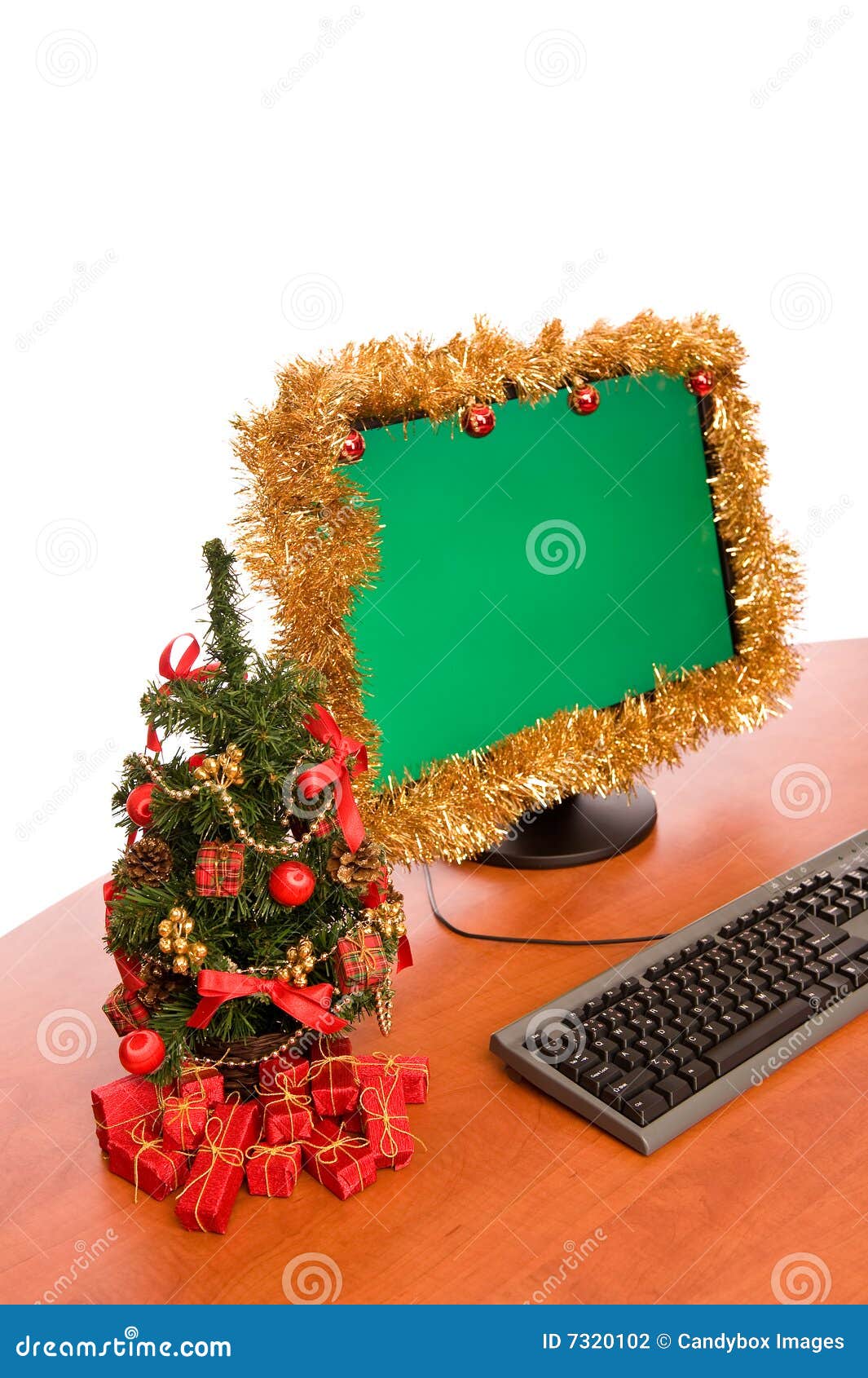 Christmas Decorated Office Desk Stock Photo - Image of communication ...