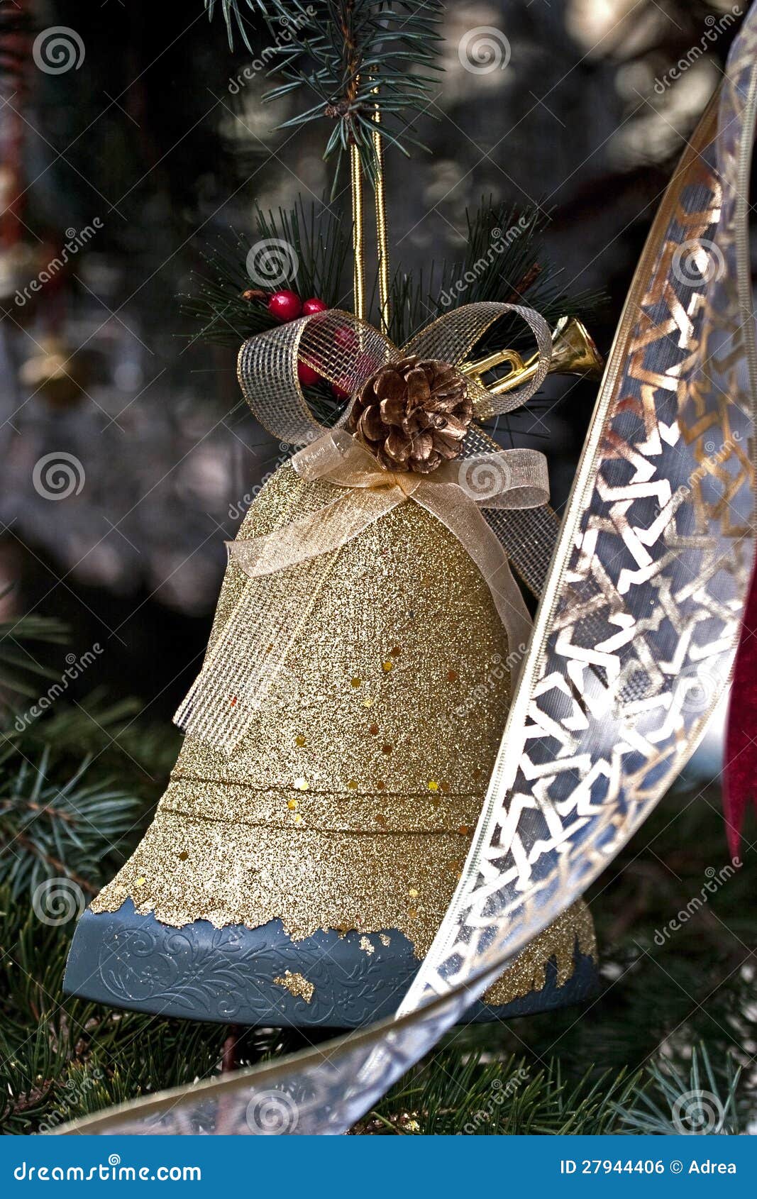 Bell Shape Globe and Some Tinsel Stock Photo - Image of season, glitter ...