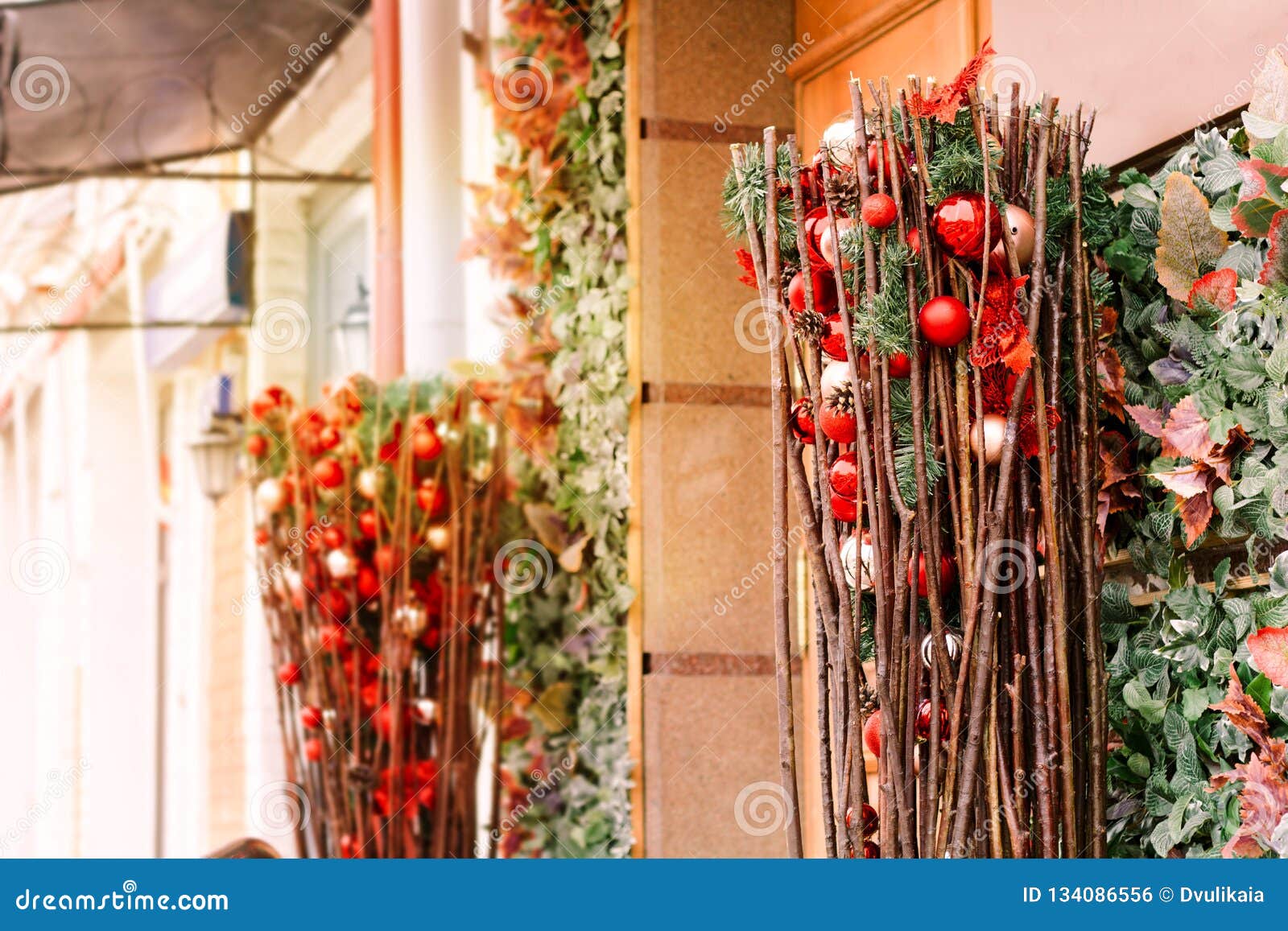 Showcase Decorated for Christmas Stock Photo - Image of backdrop ...