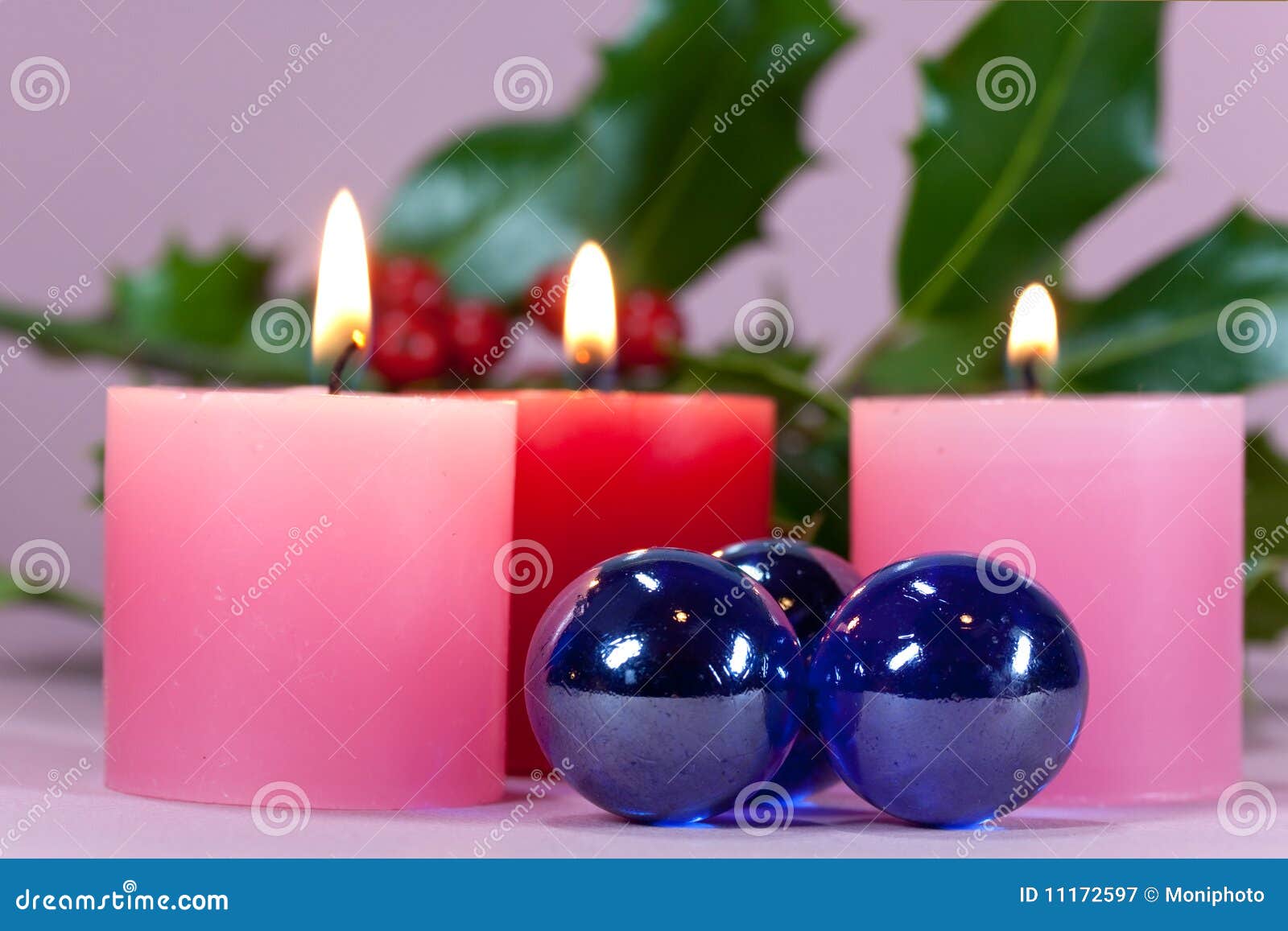 Christmas Decoration with Candle Light,holly Stock Image - Image of ...