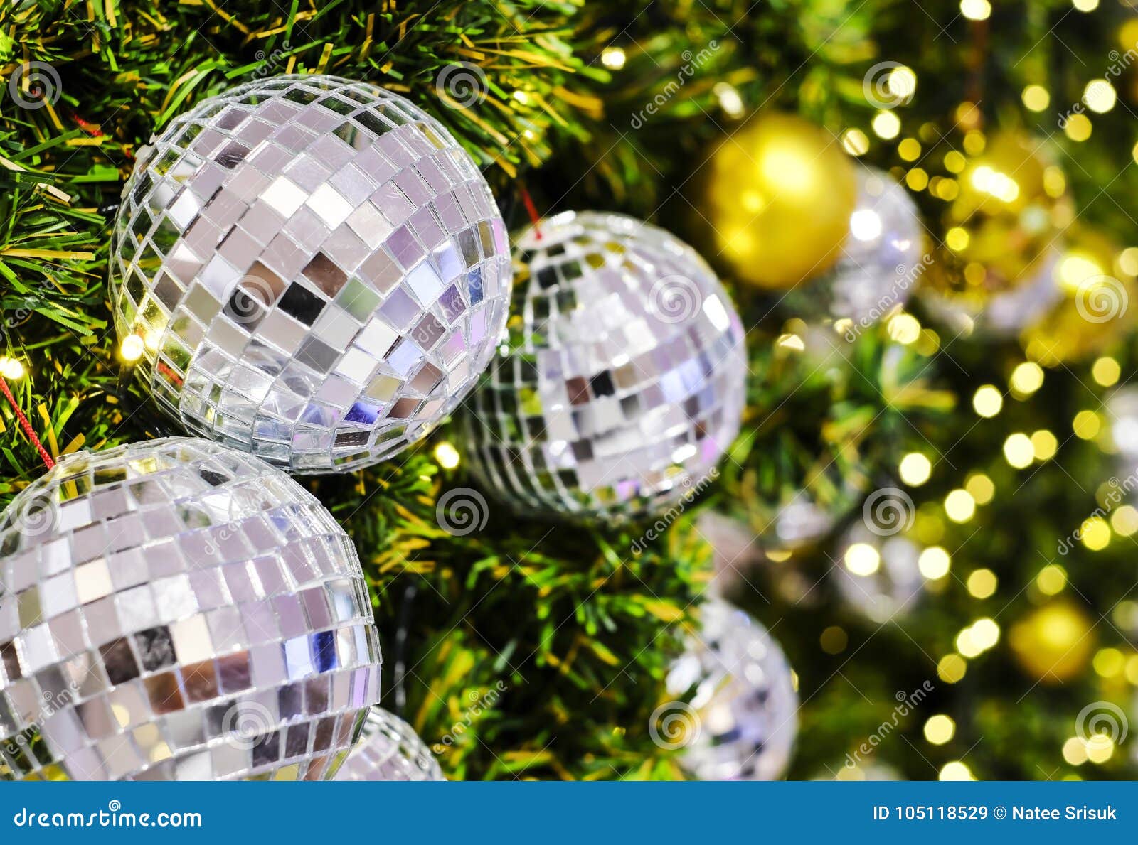 Christmas Decoration of Disco Mirror Ball on Xmas Tree Stock Image ... Christmas Decoration of Disco Mirror Ball on Xmas Tree Stock Image ...