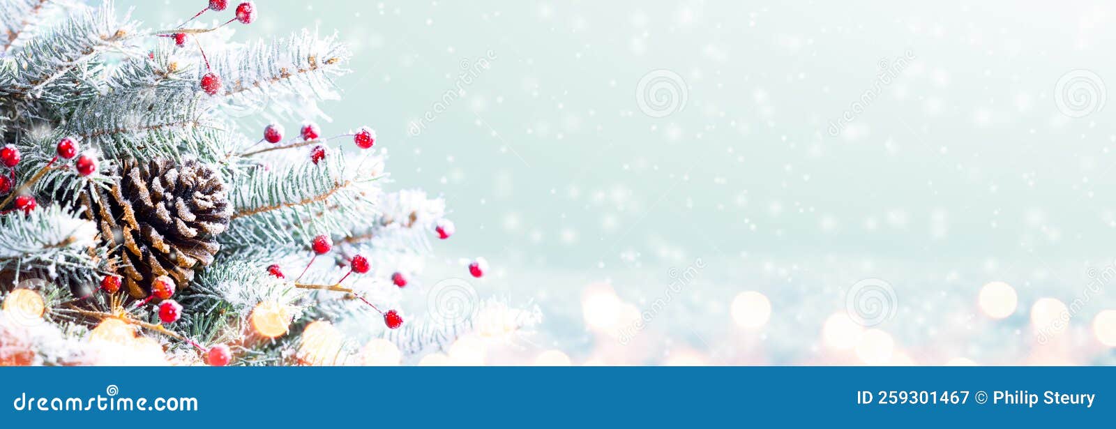 Christmas Decoration with Falling Snow and Glowing Lights Stock ...