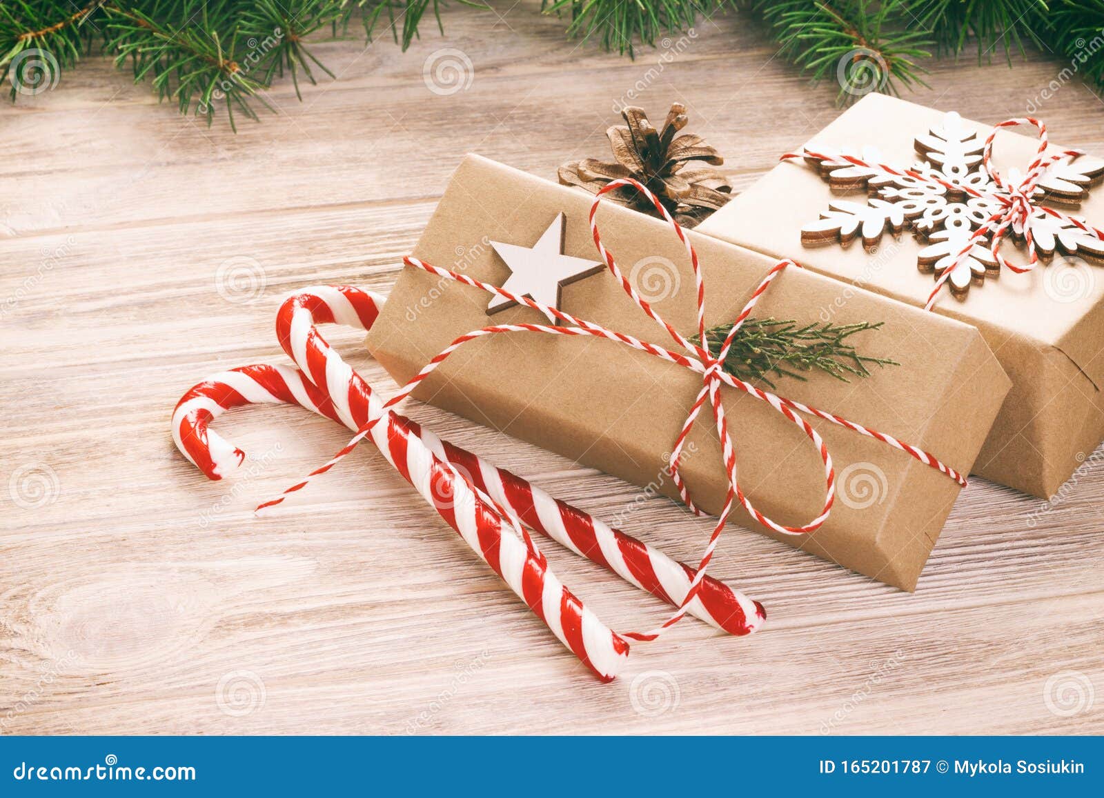 Christmas Decoration Gift Box with Candy Canes. Toned Stock Image ...