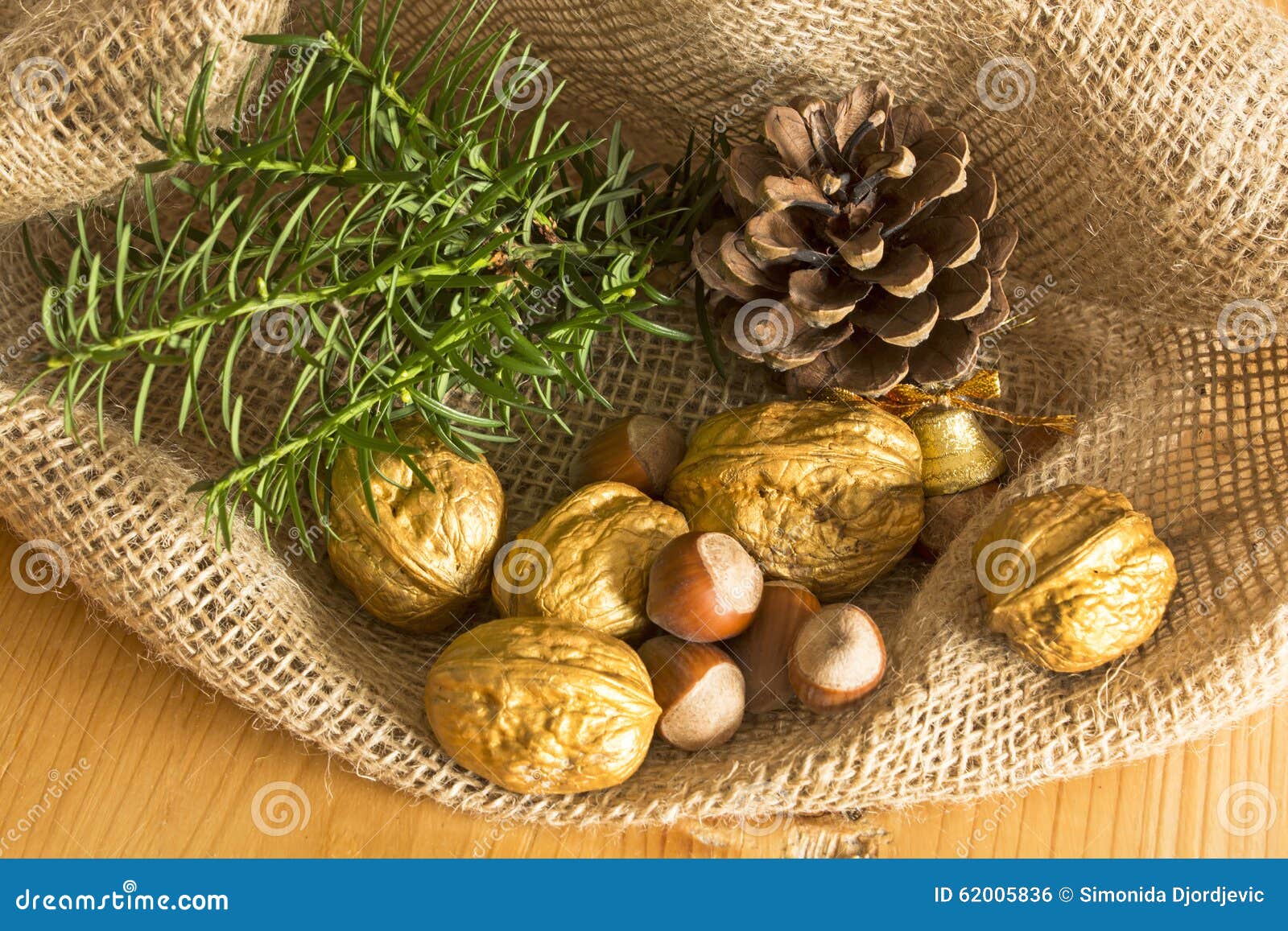 Christmas Decoration with Golden Walnuts Stock Photo - Image of ...