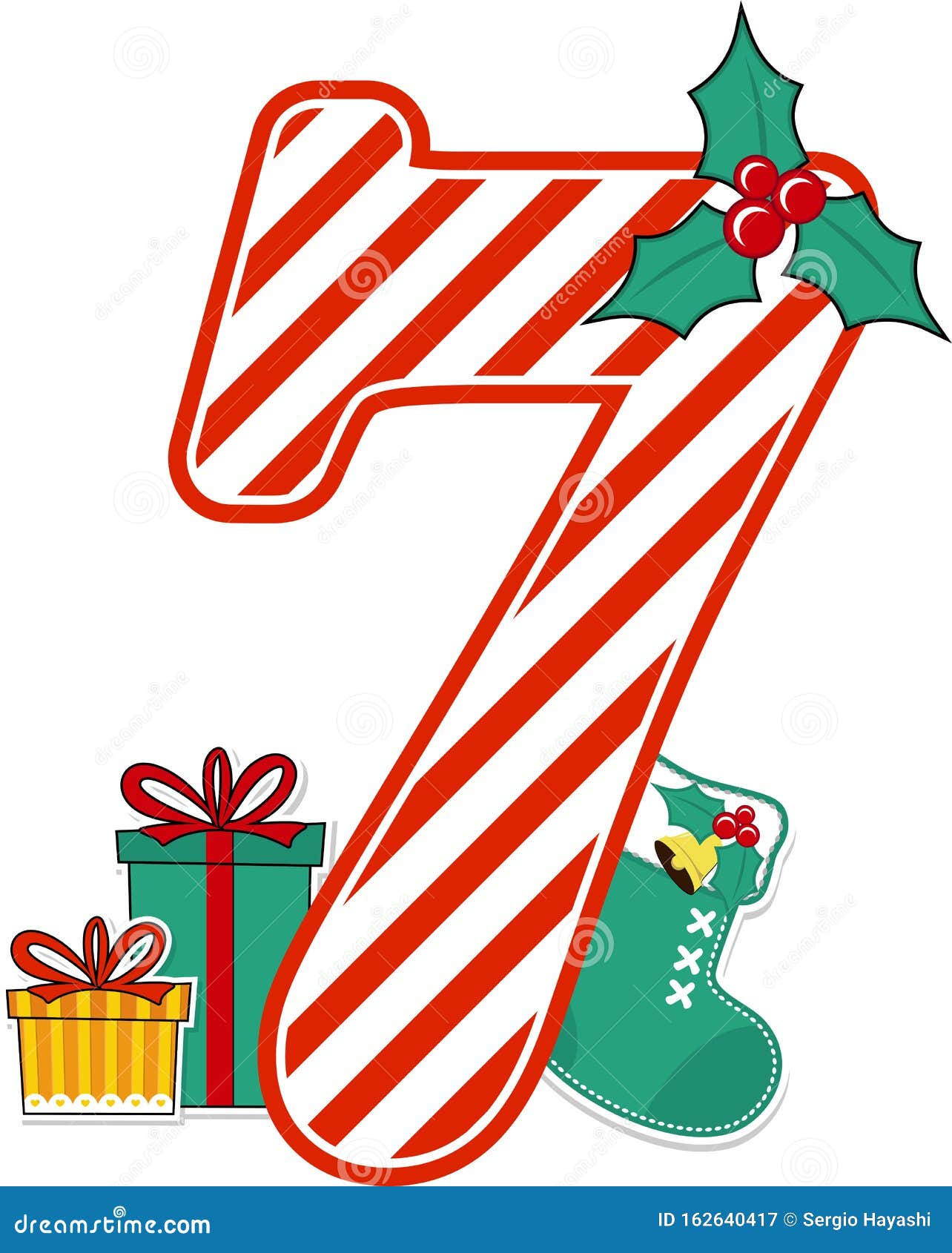 Christmas Decoration Number 7 with Candy Cane Pattern Stock Vector ...