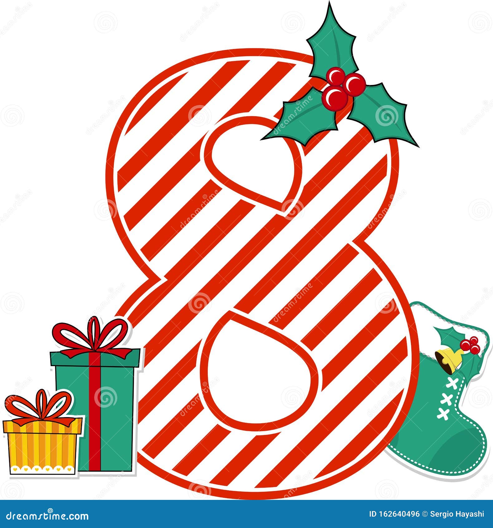Christmas Decoration Number 8 with Candy Cane Pattern Stock Vector ...