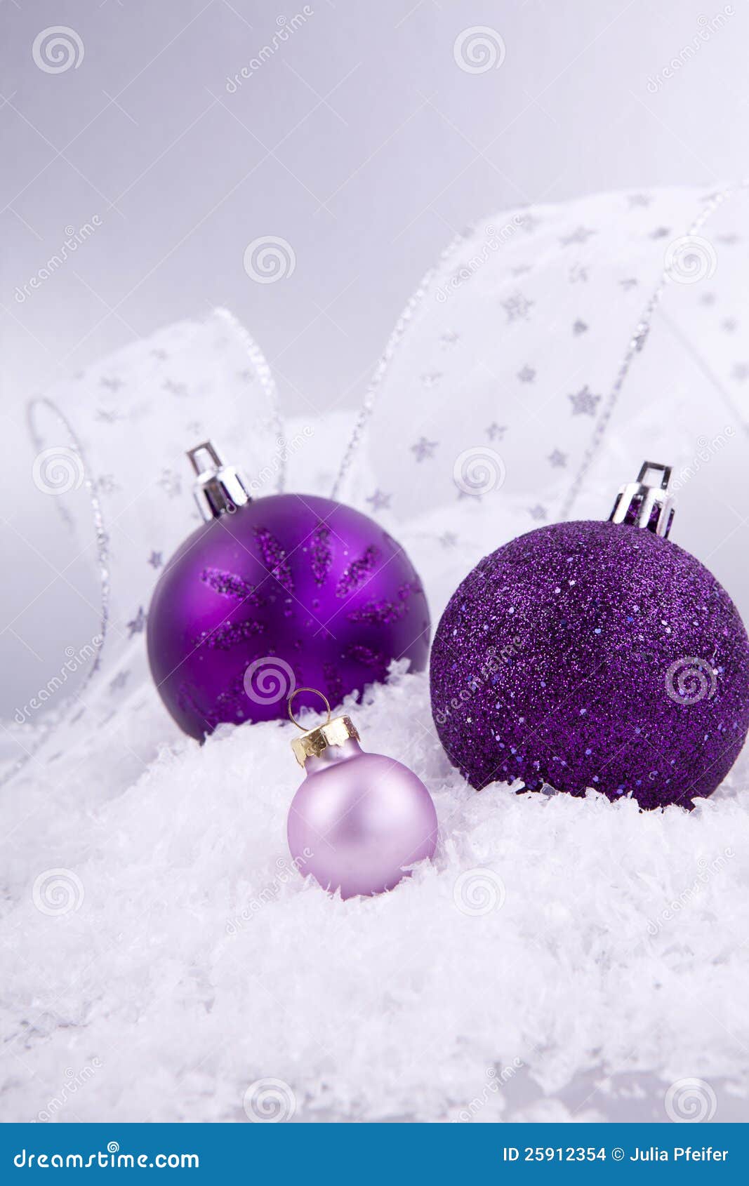Christmas Decoration Purple Silver on Snow Stock Photo - Image of ...