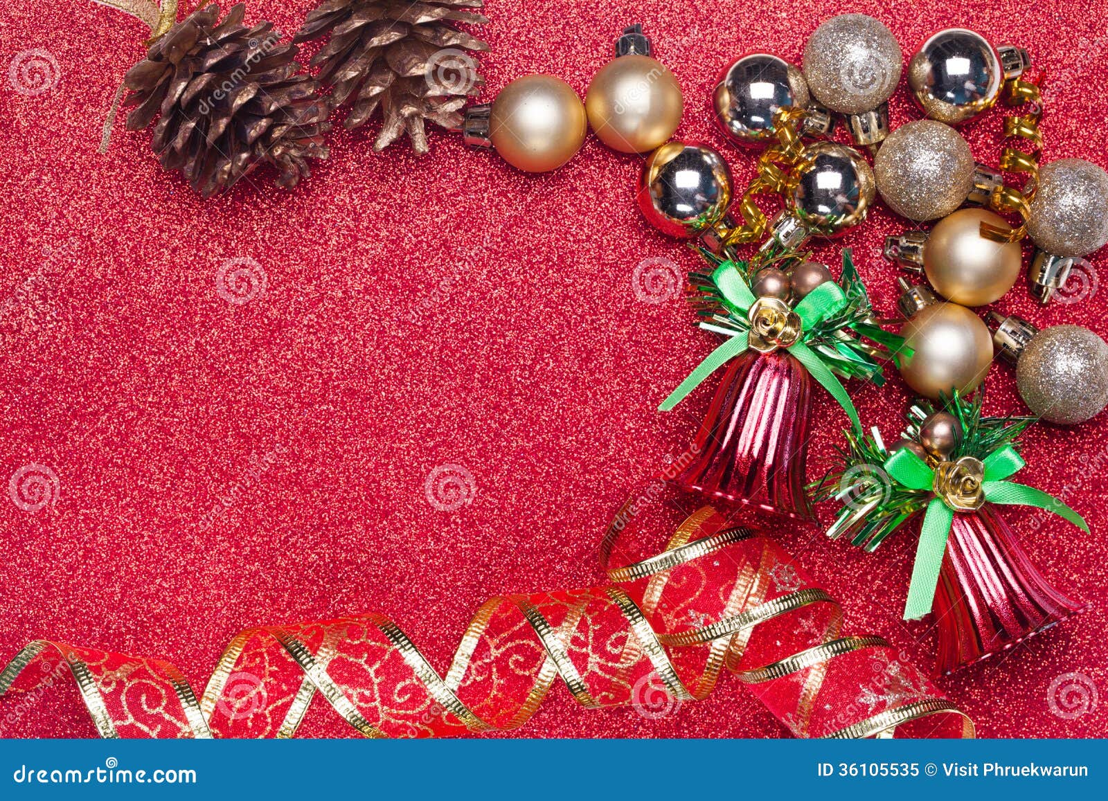 Christmas Decoration on Red Background Stock Image - Image of border ...