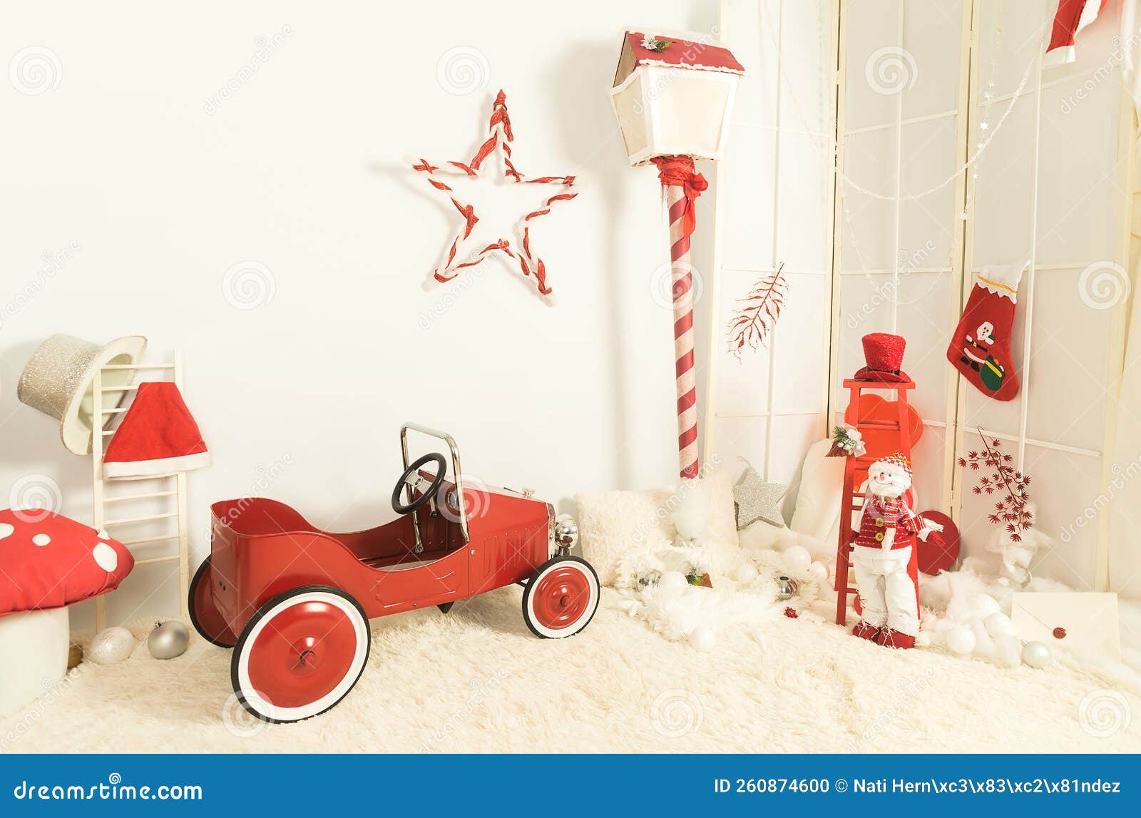 Christmas Decoration with Red and White Objects and Toys. Stock Photo ...