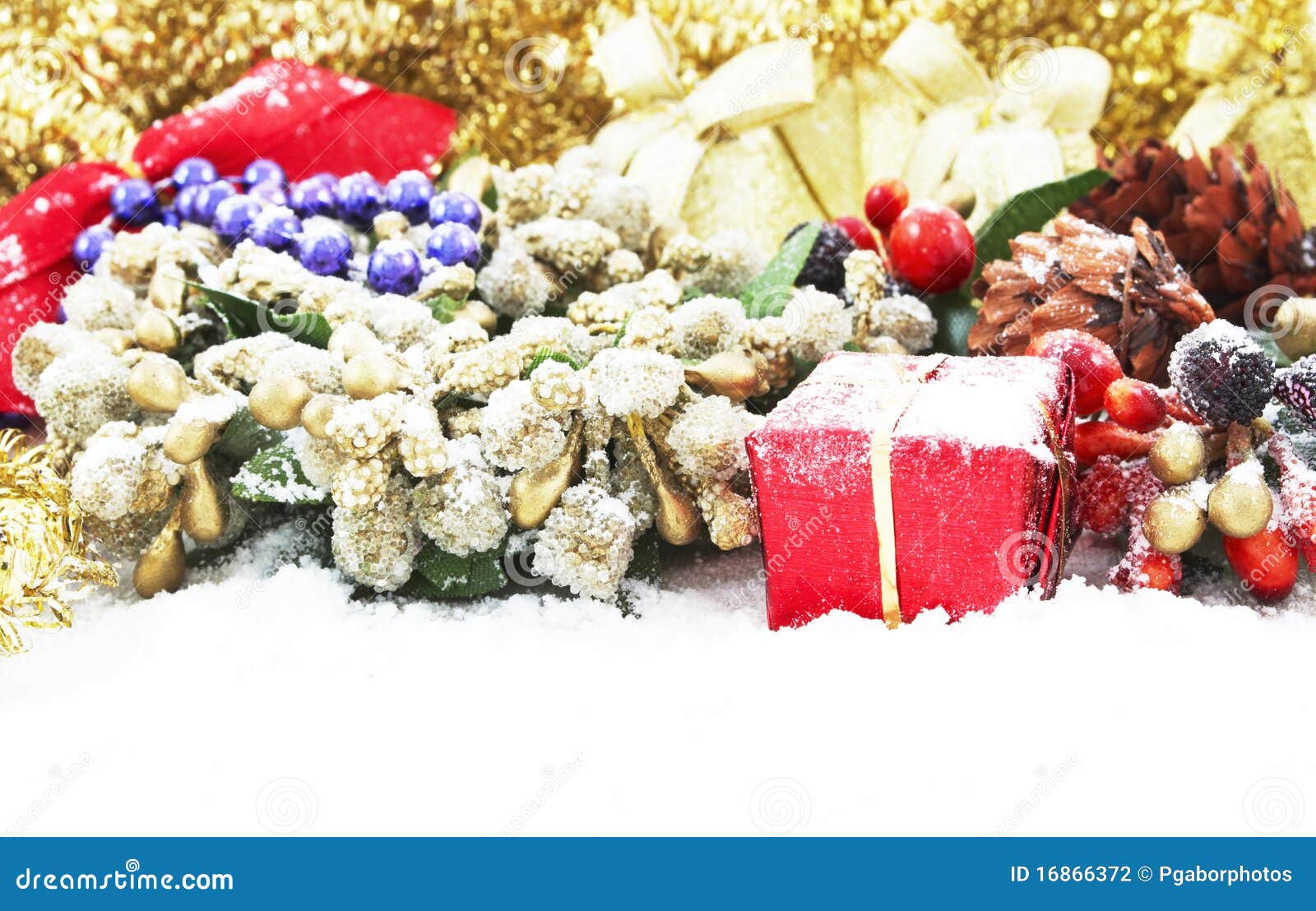 Christmas Decoration in Snow Stock Photo - Image of december, gold ...