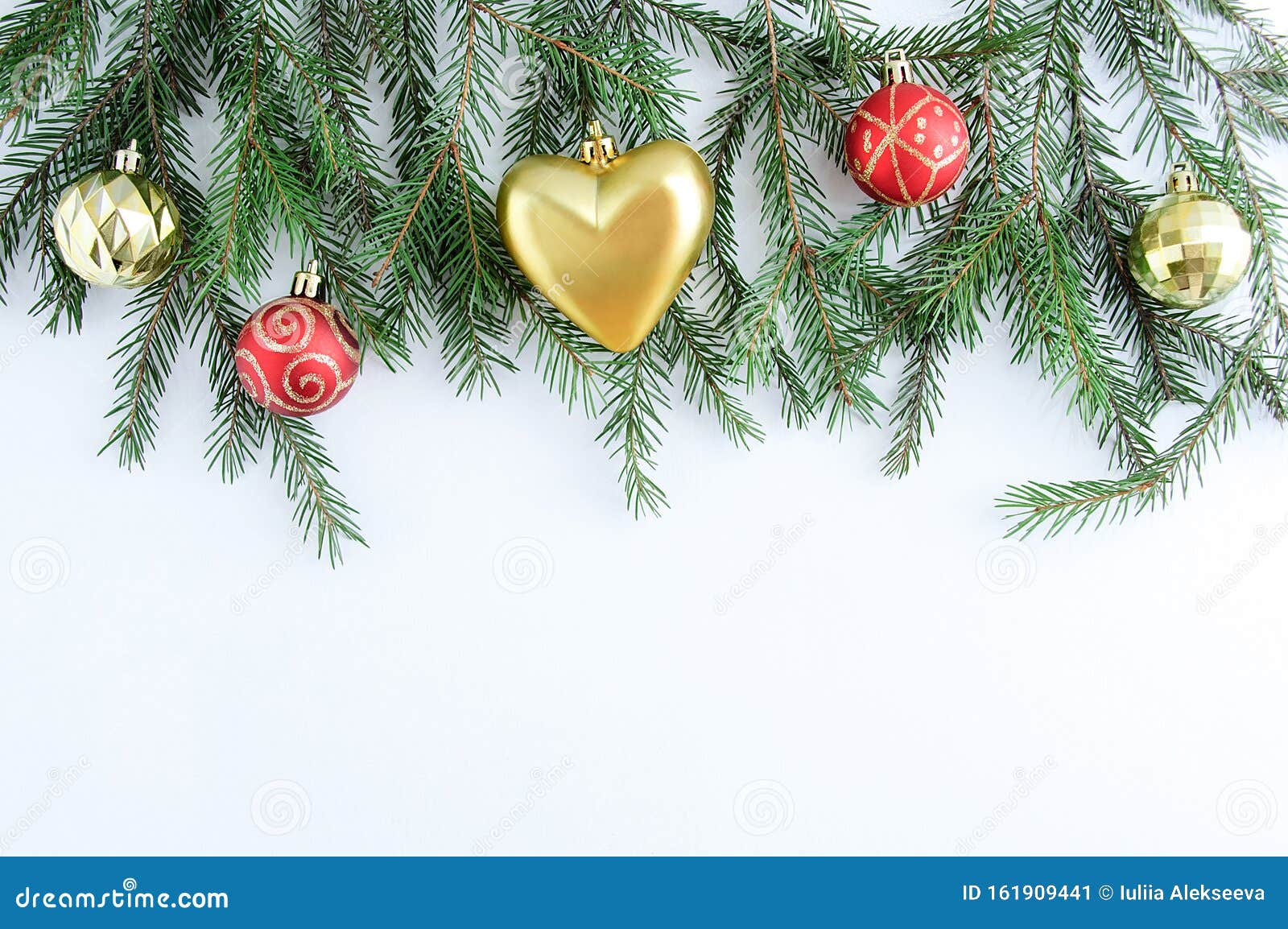 Christmas Decorations on the Branches of Christmas Tree. View from ...