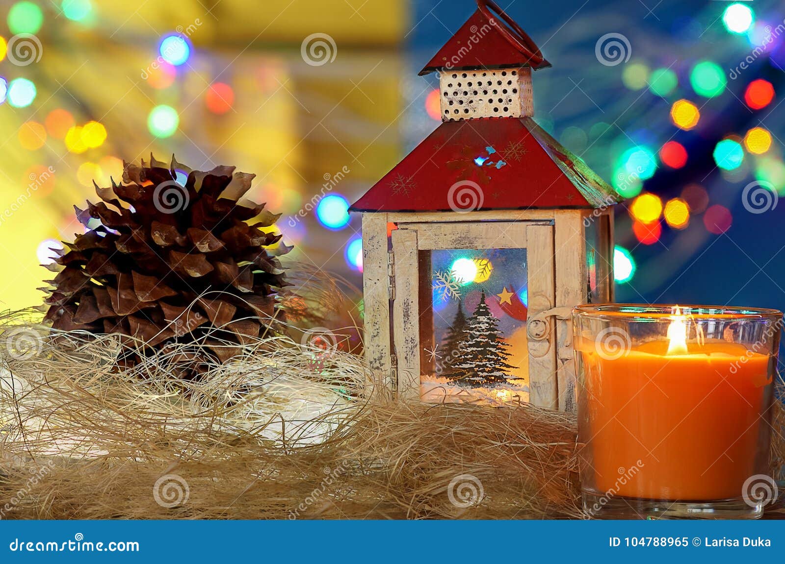 Christmas Decorations with Candles, Defocused. Stock Image - Image of ...