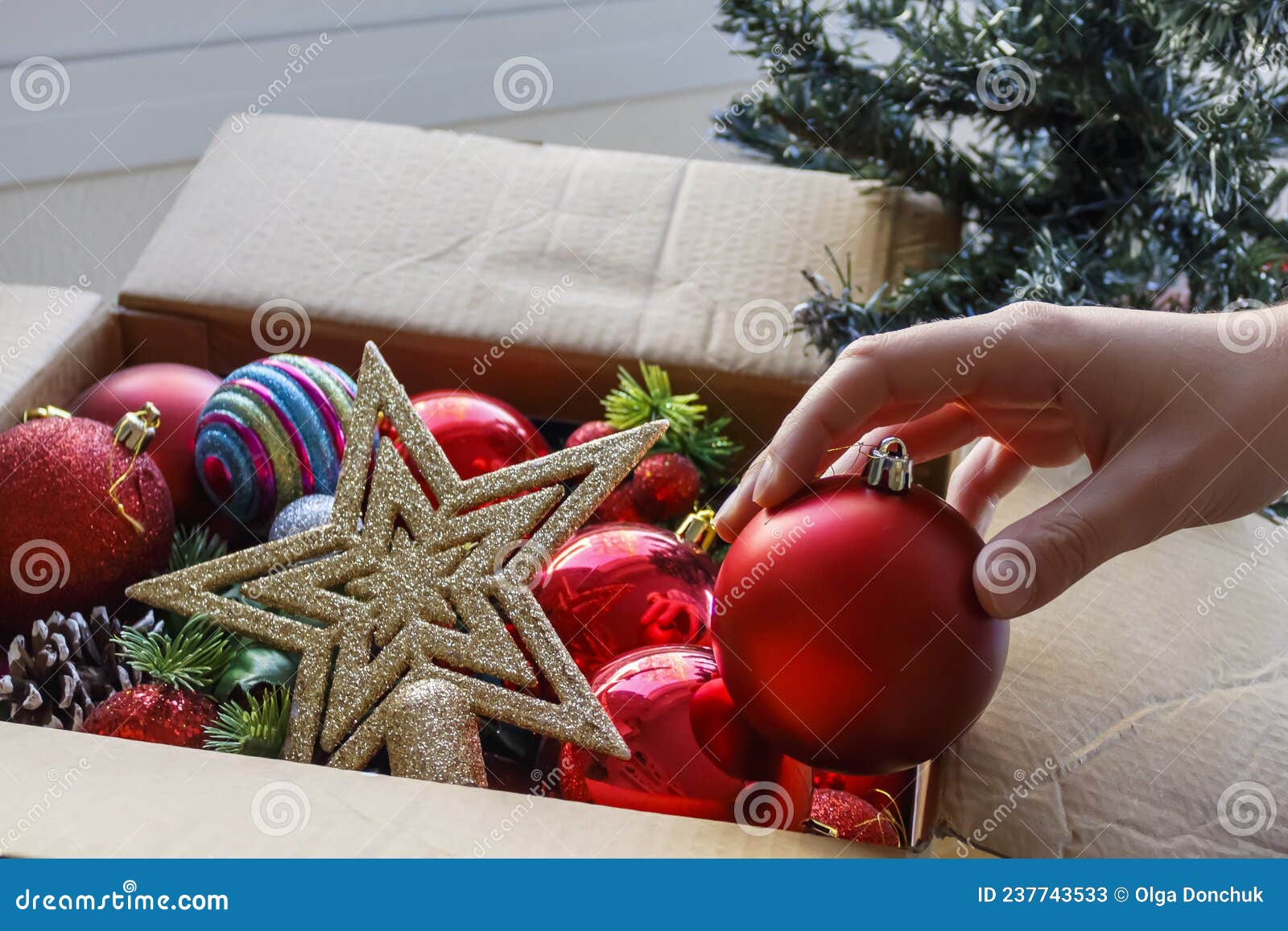 Christmas Decorations in Carton Box Stock Image - Image of decoration ...
