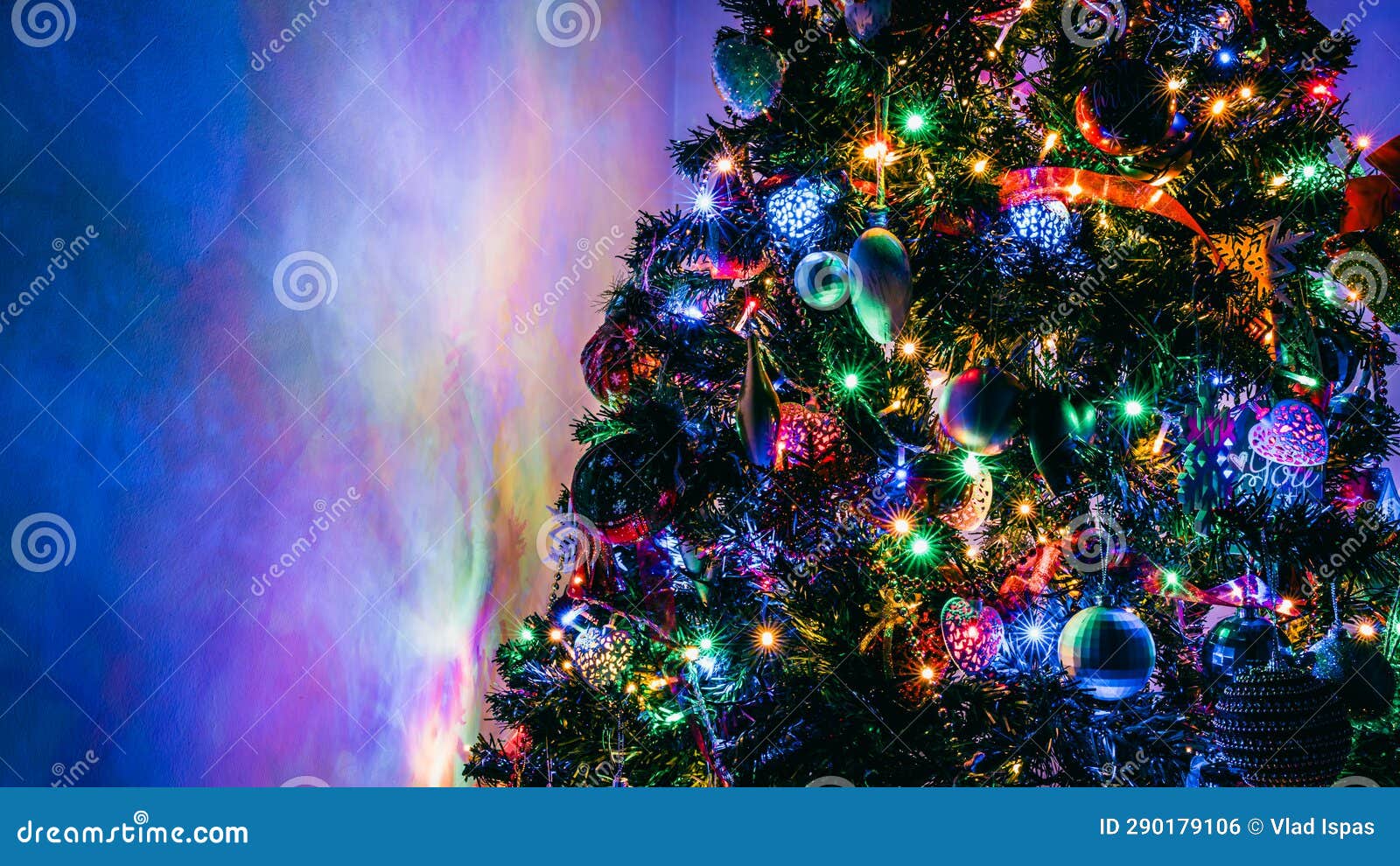 Christmas Decorations. Colorful Christmas Lights Background Stock Photo ...