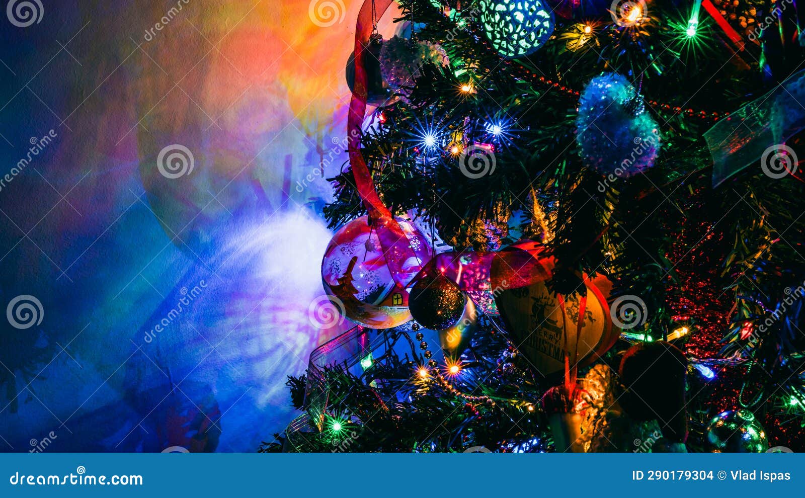 Christmas Decorations. Colorful Christmas Lights Background Stock Photo ...