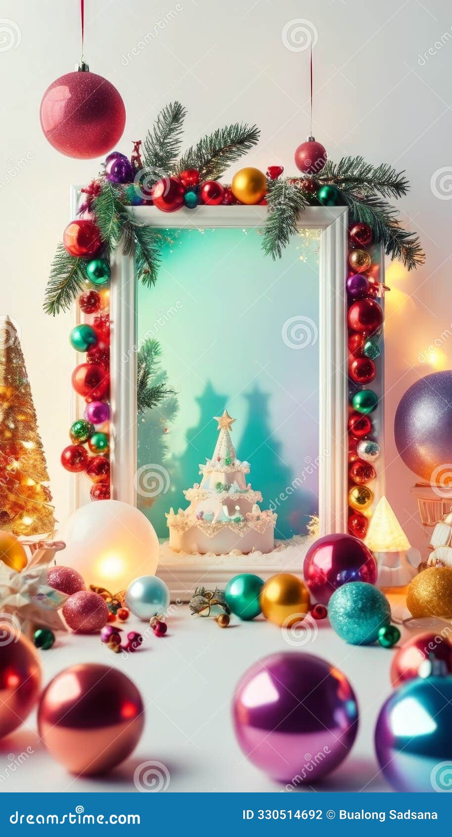 Christmas Decorations and with Frame Stock Illustration - Illustration ...