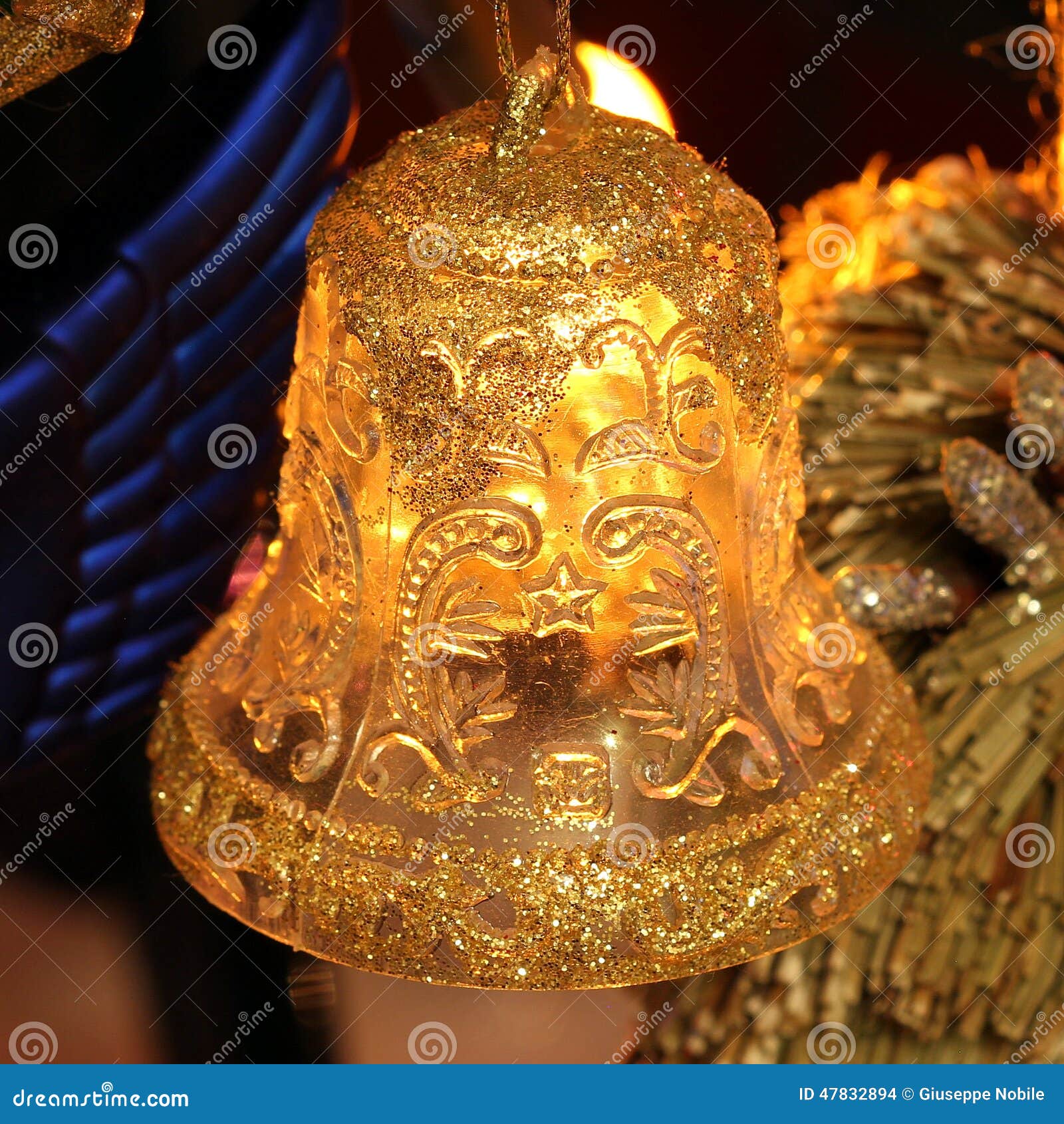 Christmas Decorations - Golden Bell Stock Photo - Image of snow ...