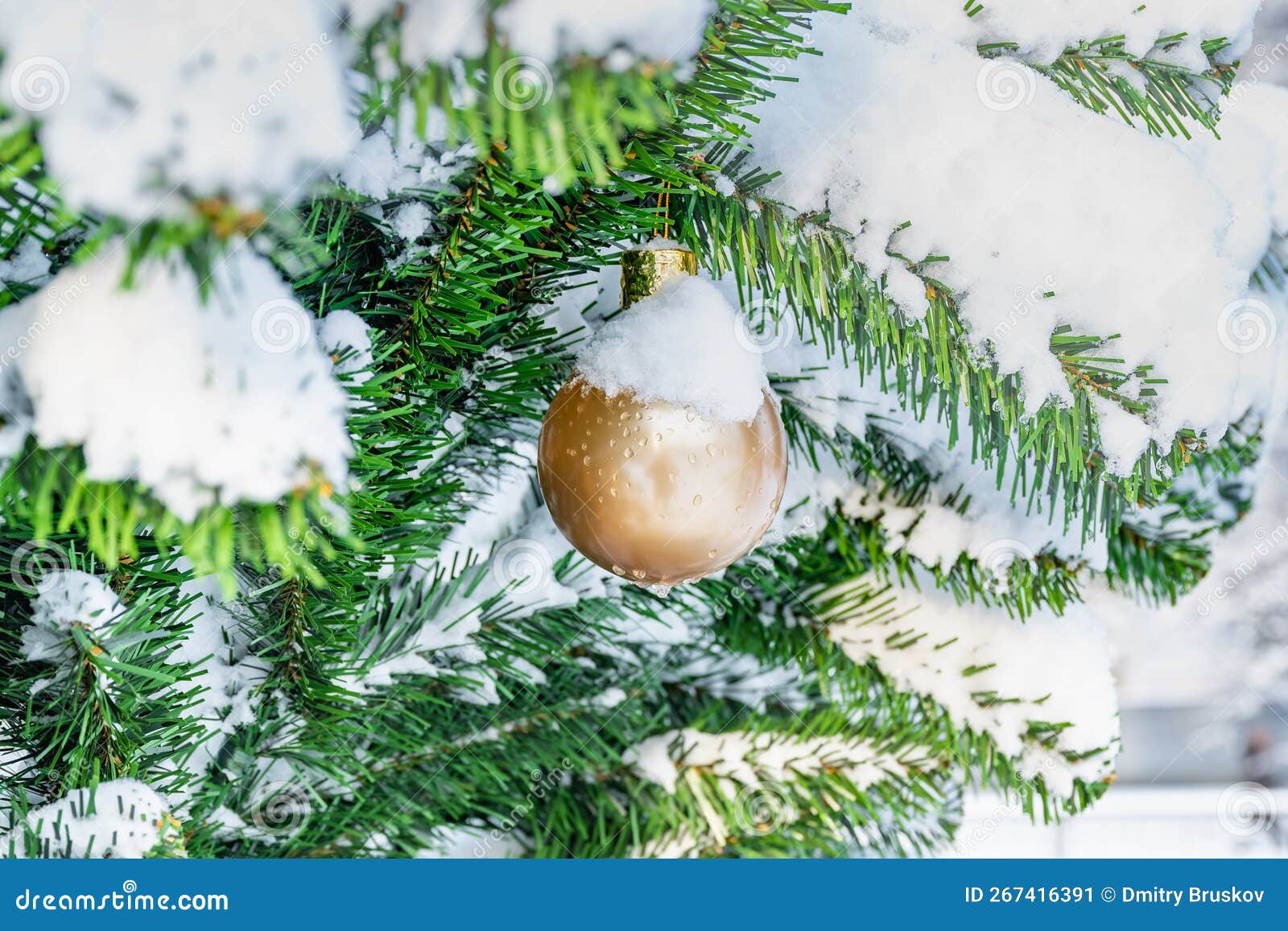 Christmas Decorations Hanging on a Pine Tree with Glitter Stock Image ...
