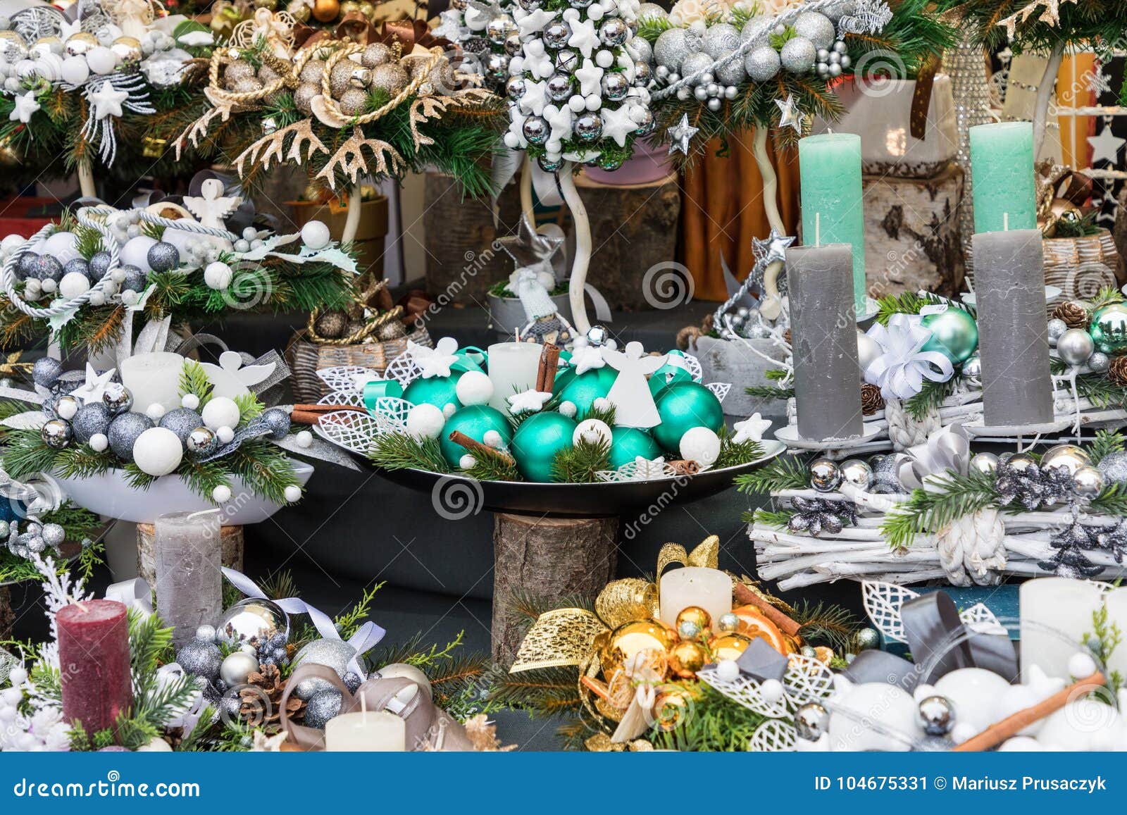 Christmas Decorations at a Christmas Market Stock Image - Image of ...