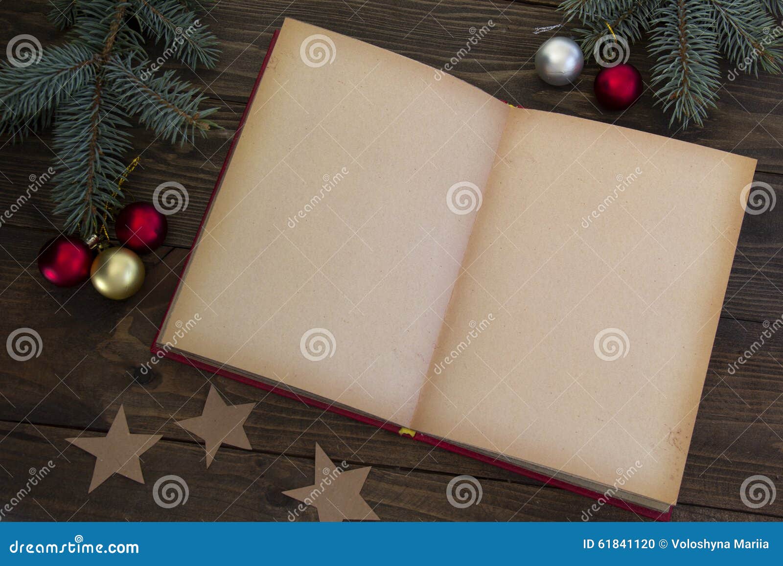 Christmas Decorations and an Open Book Stock Photo - Image of color ...