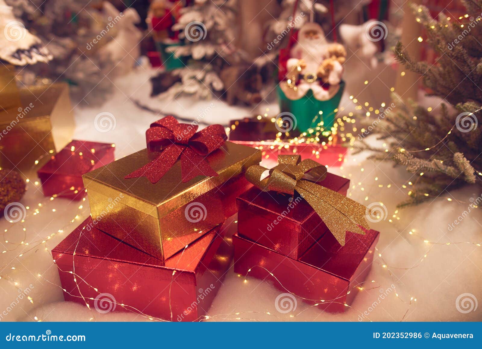 Christmas Decorations and Present Boxes Stock Photo - Image of merry ...