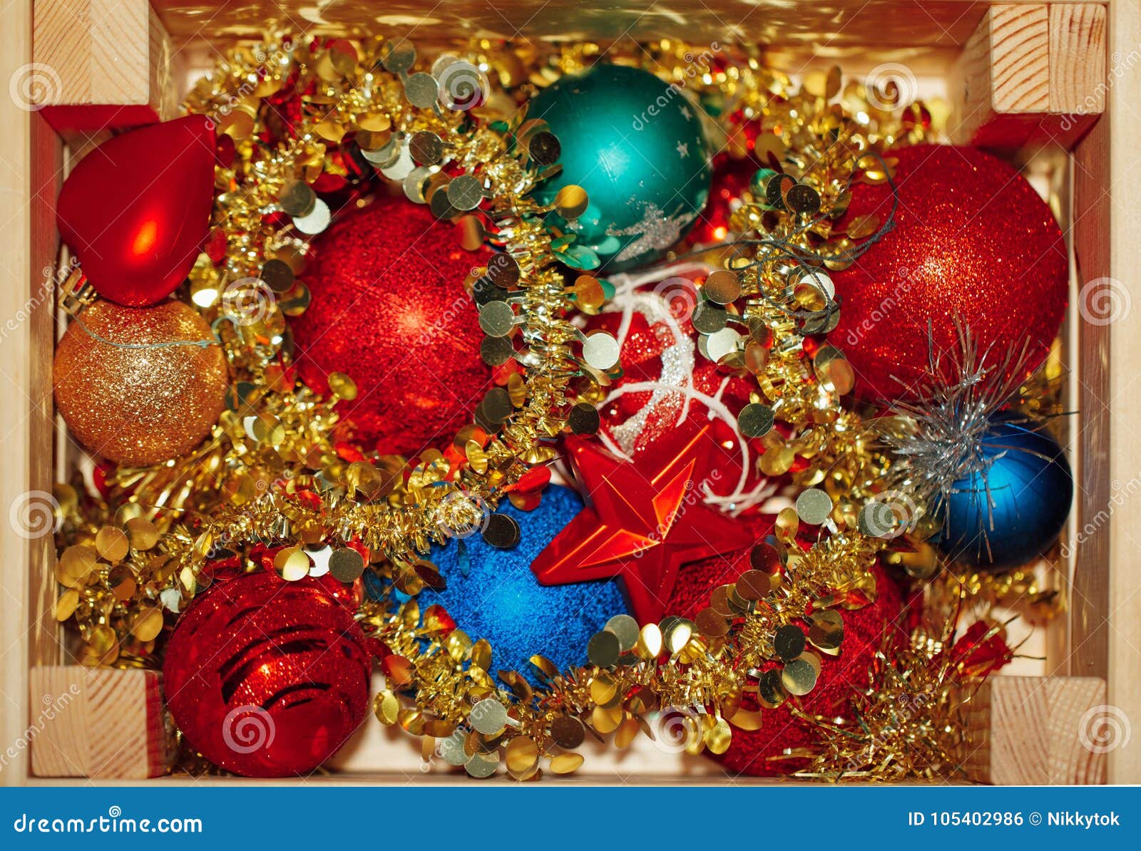 Christmas Decorations Stored in Wooden Box Stock Photo - Image of ...