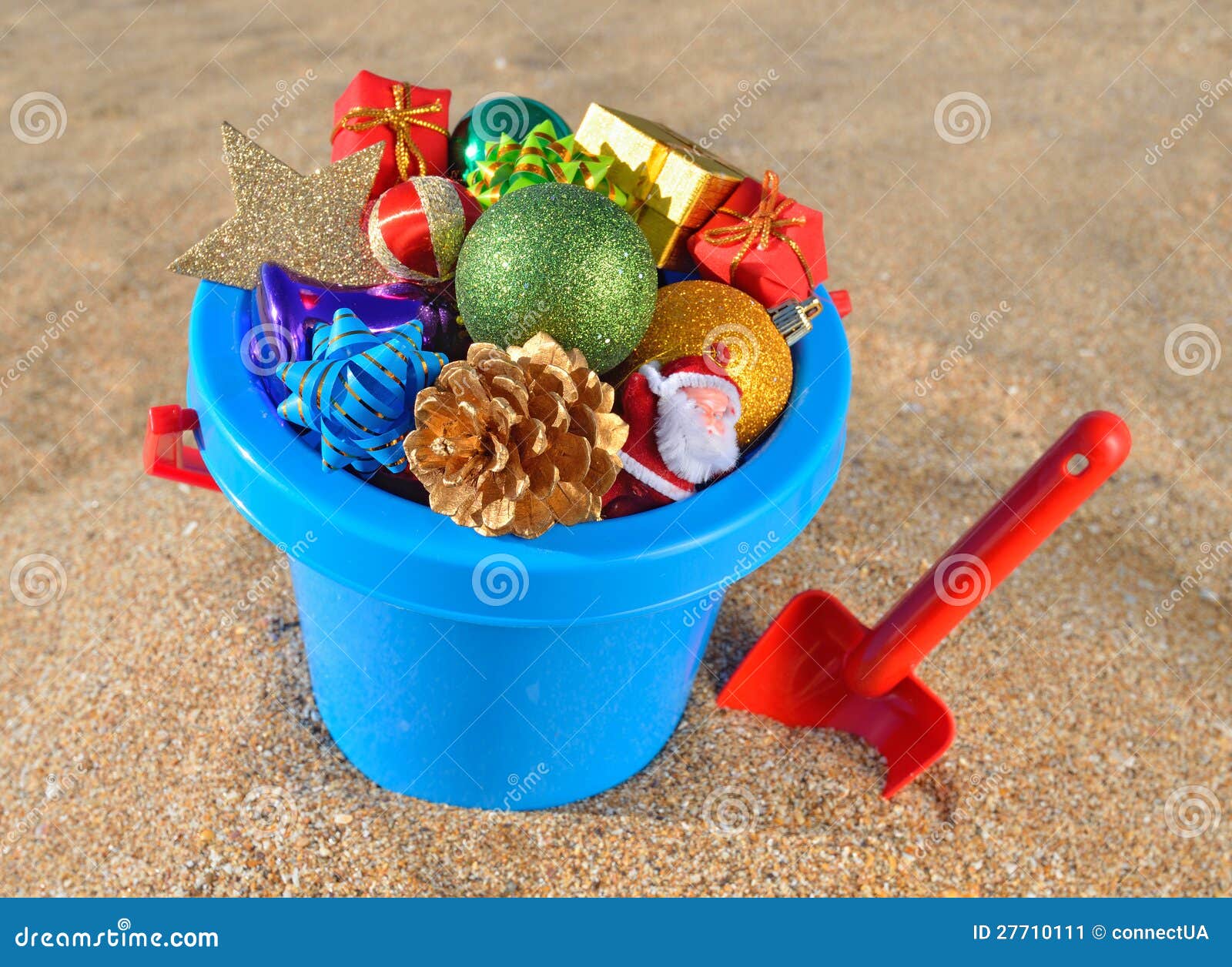 Christmas Decorations and Toys on the Beach Sand Stock Image - Image of ...