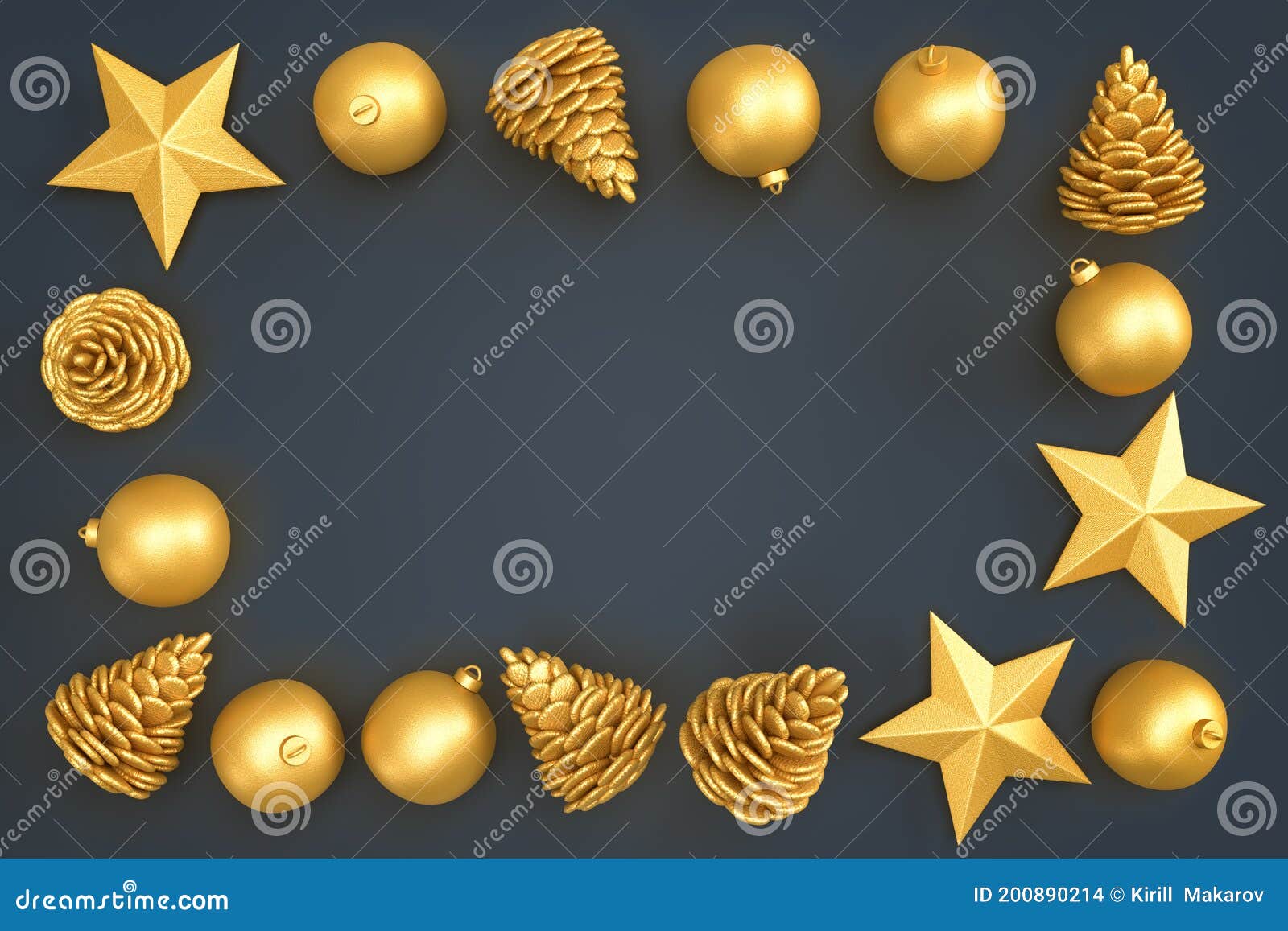 Christmas Decorative Elements Forming Rectangular Frame. 3D Rendering ...