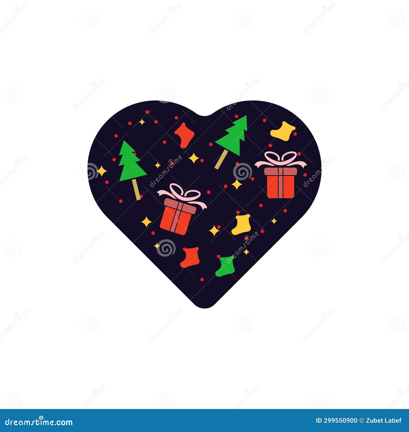 Christmas Decorative Elements and Icons on Love Heart, Element Graphic ...