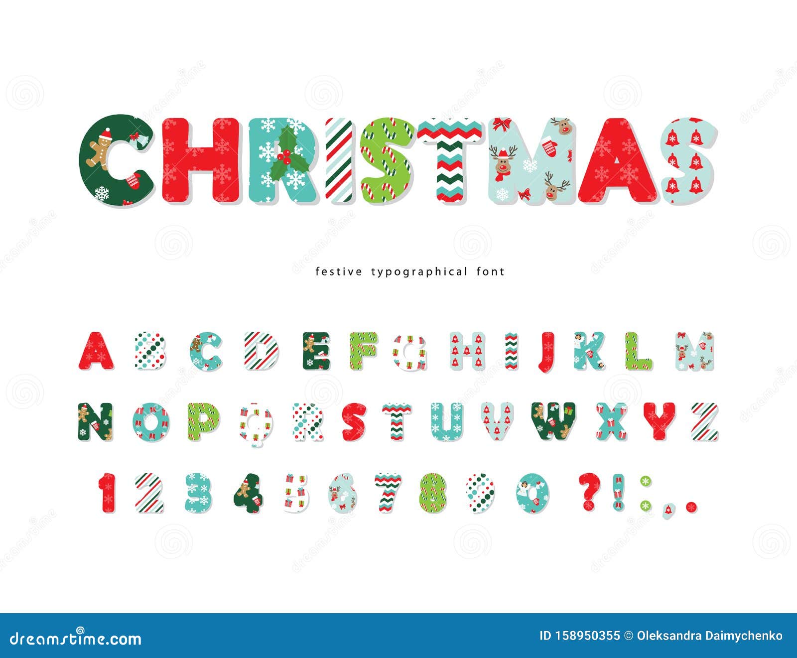 Christmas Decorative Font. All Patterns are Full Under Clipping Mask ...